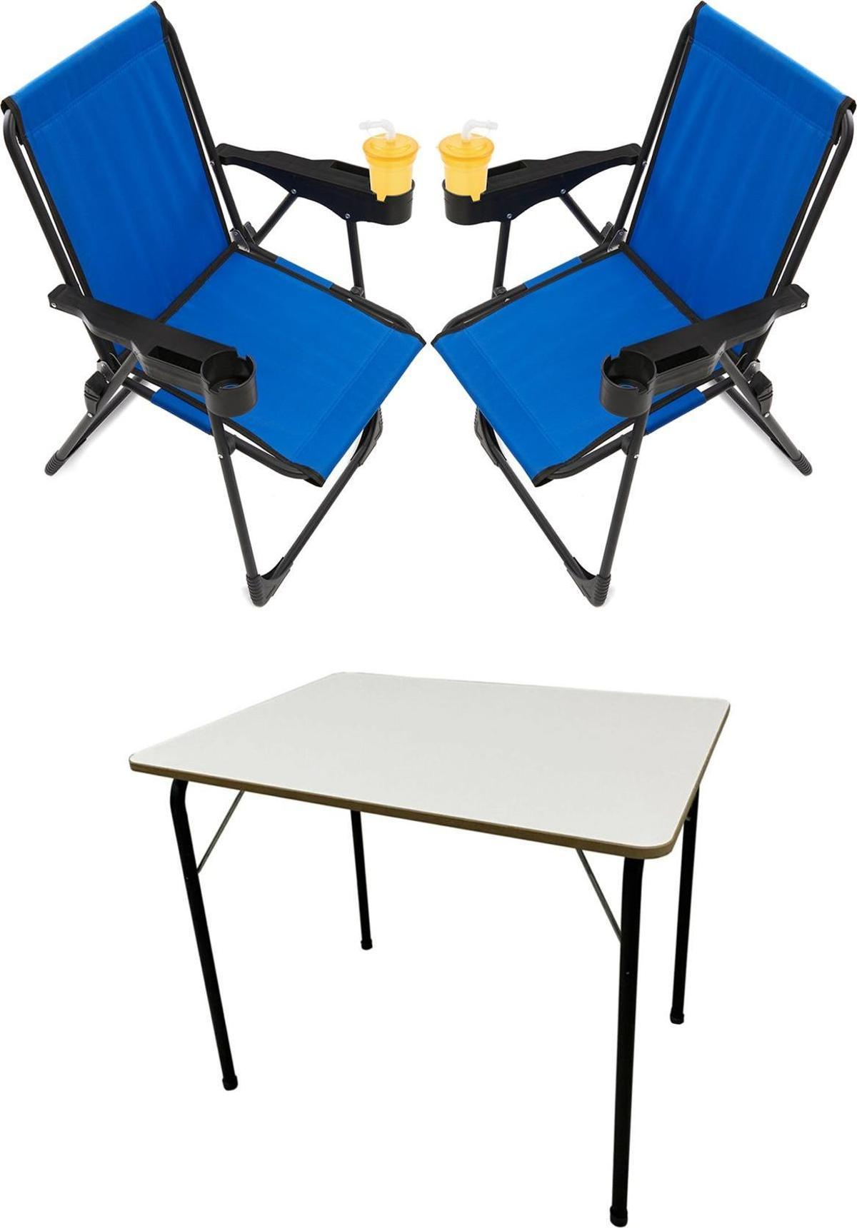 Moniev Silva 2 Adet Kamp Sandalyesi Bardaklıklı Lüks Piknik Sandalye Mavi + Katlanır MDF Masa ...