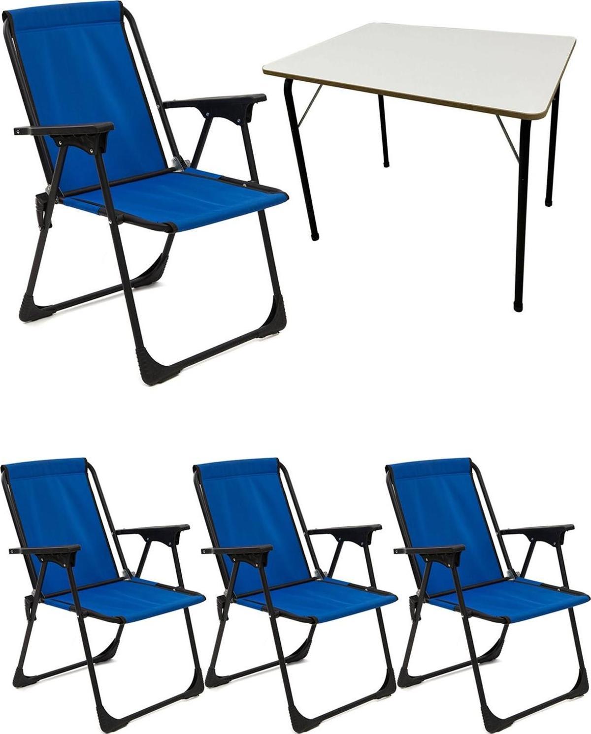 Moniev Natura 4 Adet Kamp Sandalyesi Katlanır Piknik Sandalye Mavi + Katlanır MDF Masa - idefix