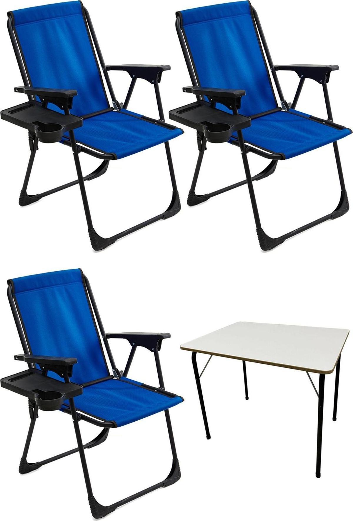 Moniev Natura 3 Adet Kamp Sandalyesi Katlanır Sandalye Dikdörtgen Bardaklıklı Mavi + Katlanır ...