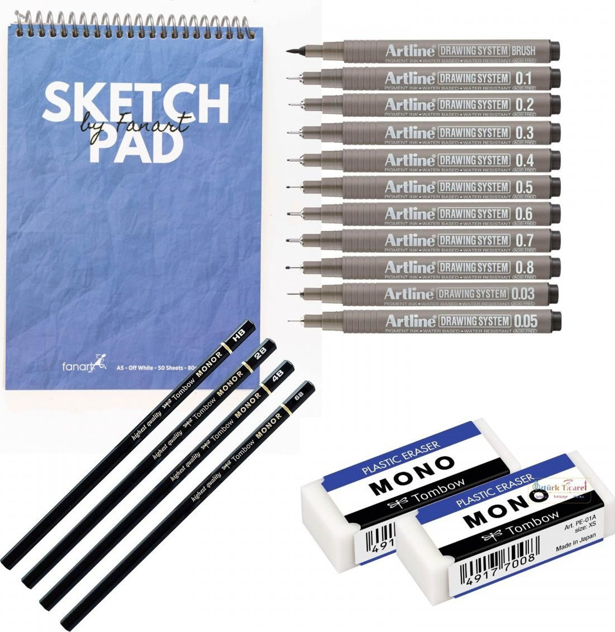 Lüks A5 Eskiz Başlangıç Seti - Akdeniz Mavisi (Tombow Mono Rs 4'lü ...