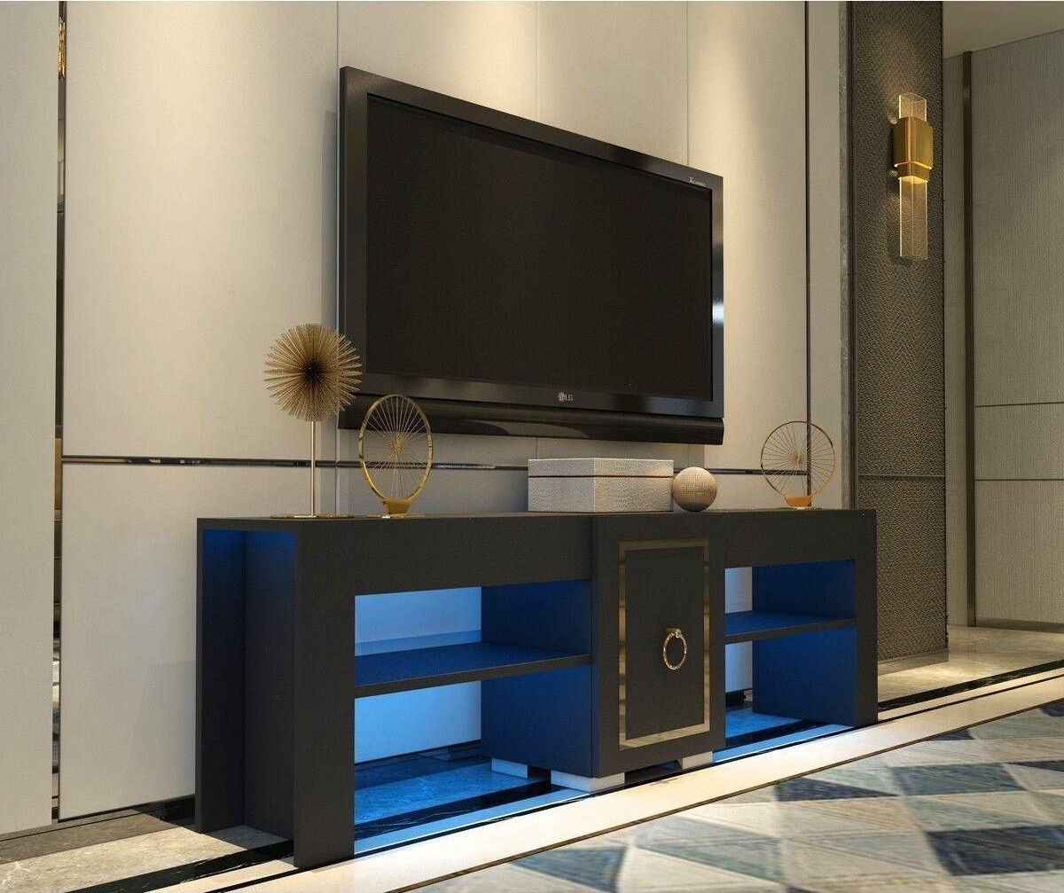 Cantek Dizayn Errva Ledli Tv Sehpası (Alt Modül) Antrasit-Altın - idefix