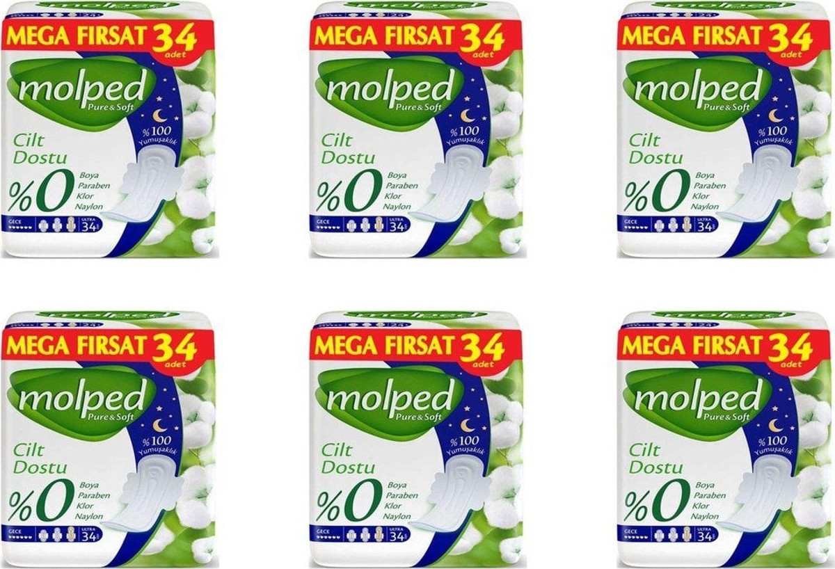 Molped Pure&Soft Hijyenik Ped Gece Süper Mega Paket 204 Adet