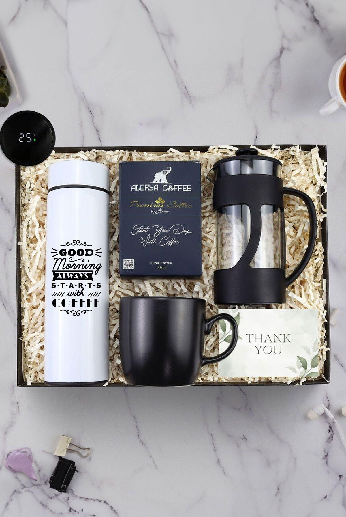 Trendmiya Tasarım Dereceli Termos & Siyah French Press & Siyah Kupa ...