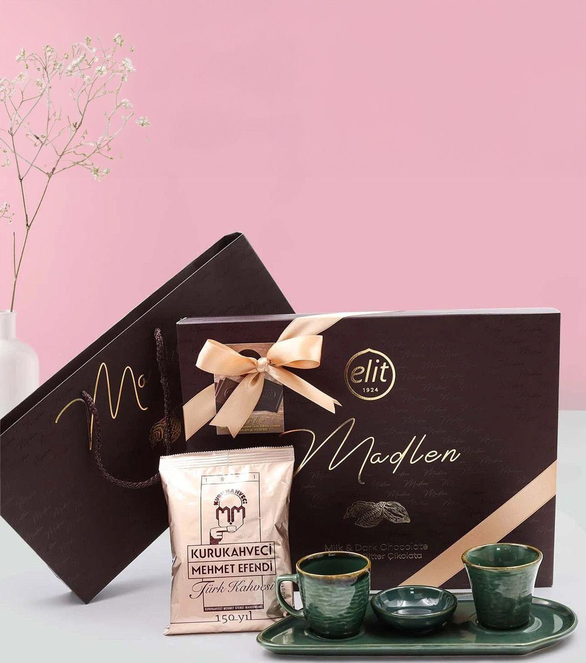 Trendmiya Elit 375Gr Madlen Çikolata & Yeşil Renk Kahve Sunum Seti ...