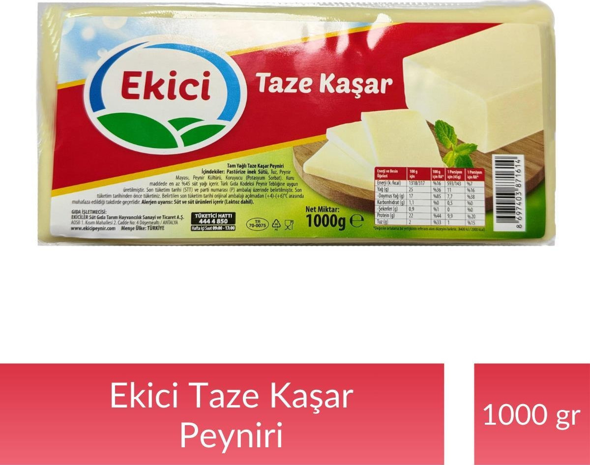 Ekici Taze Kaşar Peyniri 1000 gr - idefix