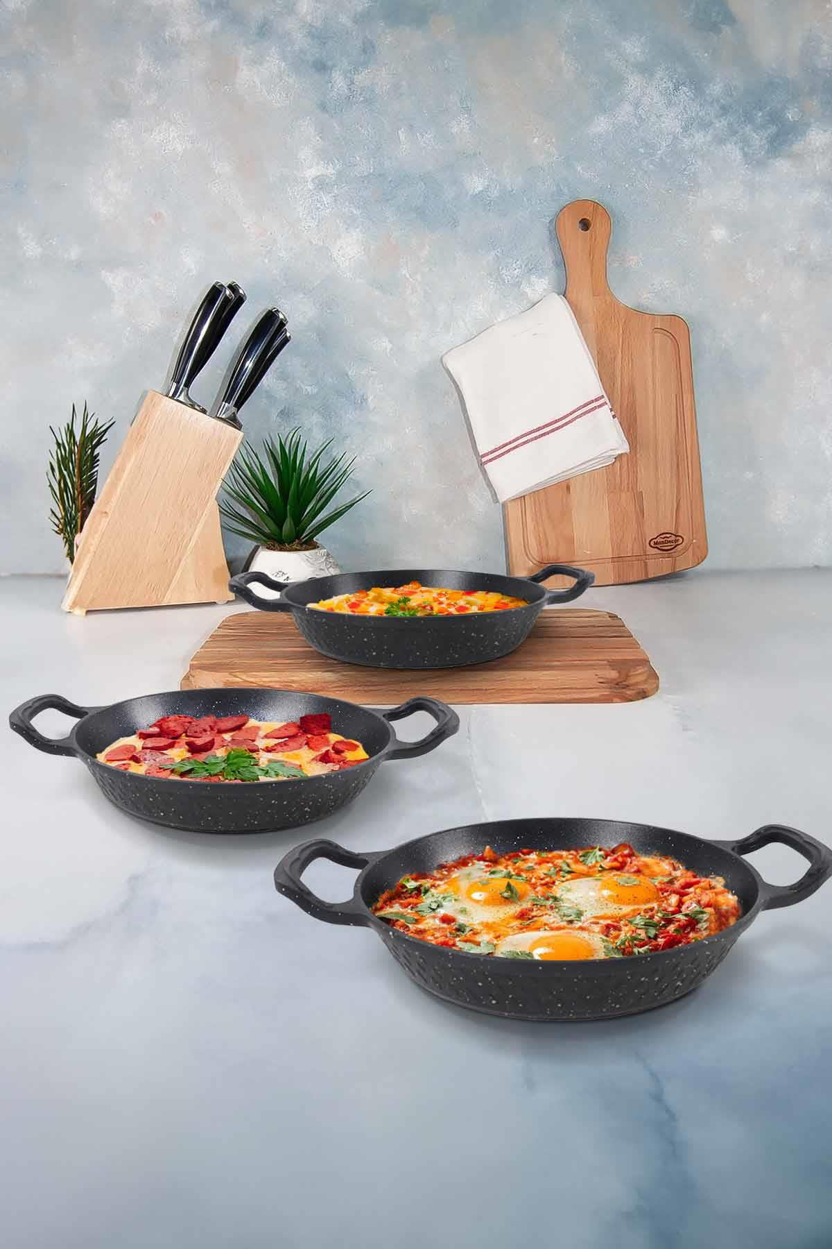 3 Lü Döküm Granit Sahan Seti Tava Seti 19/21/23 Cm - idefix