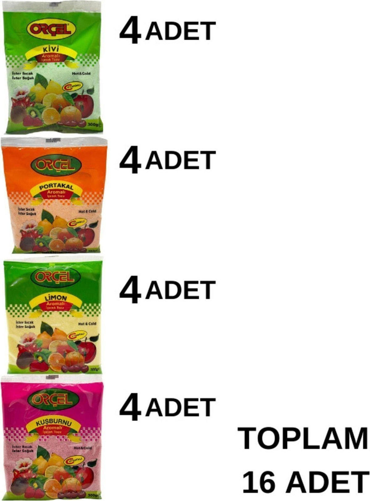 Orçel 4 Çeşit Karma Koli Aromalı Içecek Tozu Oralet Çay 300 gr X 16 ...