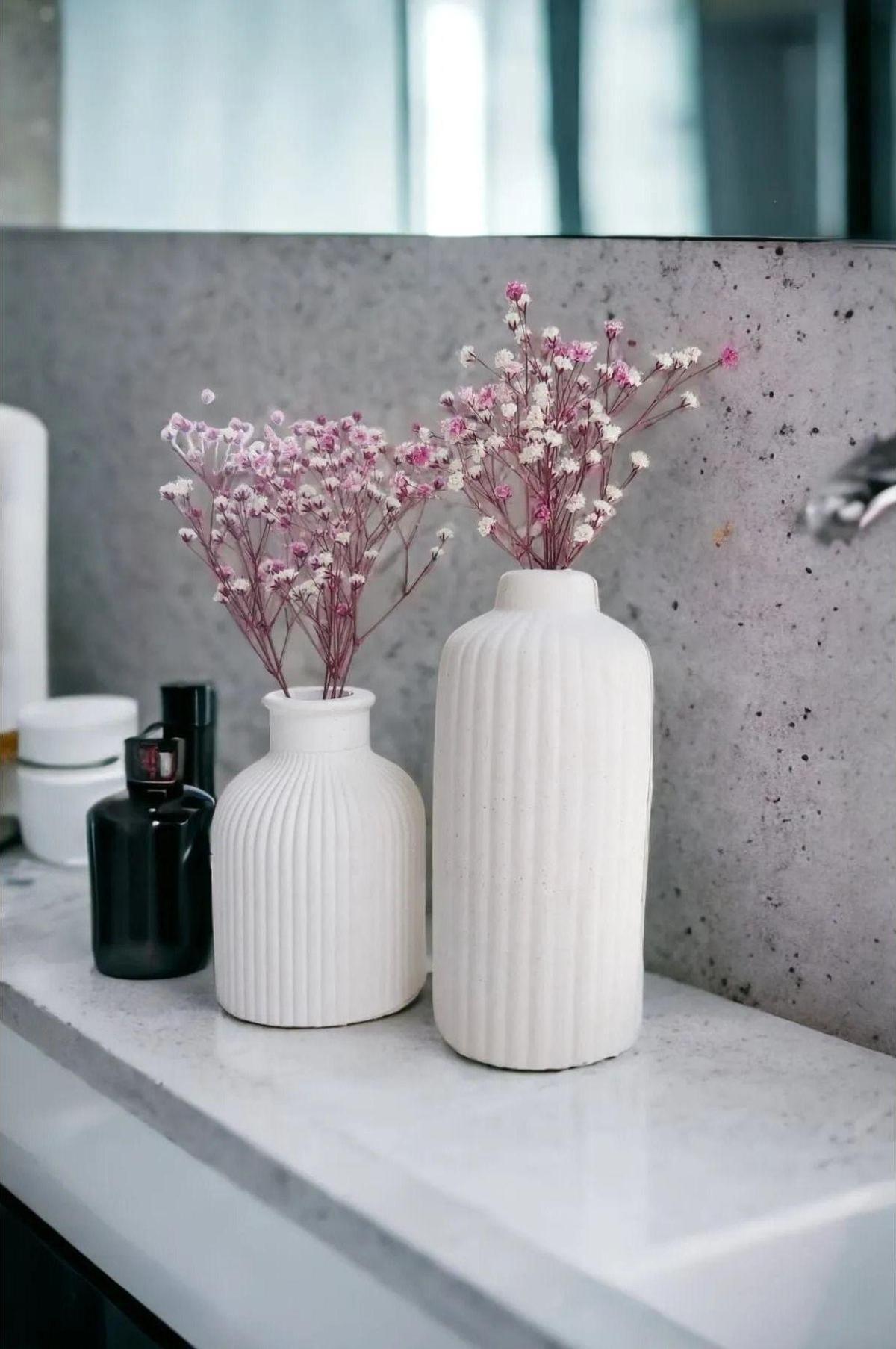 Havalı Tasarım Dekoratif Iskandinav Tarz Mini Ve Uzun Beton Vazo Set ...