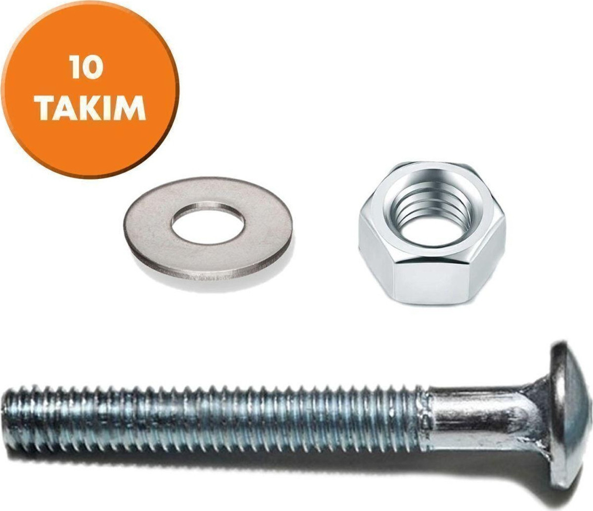 5/16x40 Yuvarlak Başlı Kasa Civatası + Somun + Pul (10 Takım) - Civata