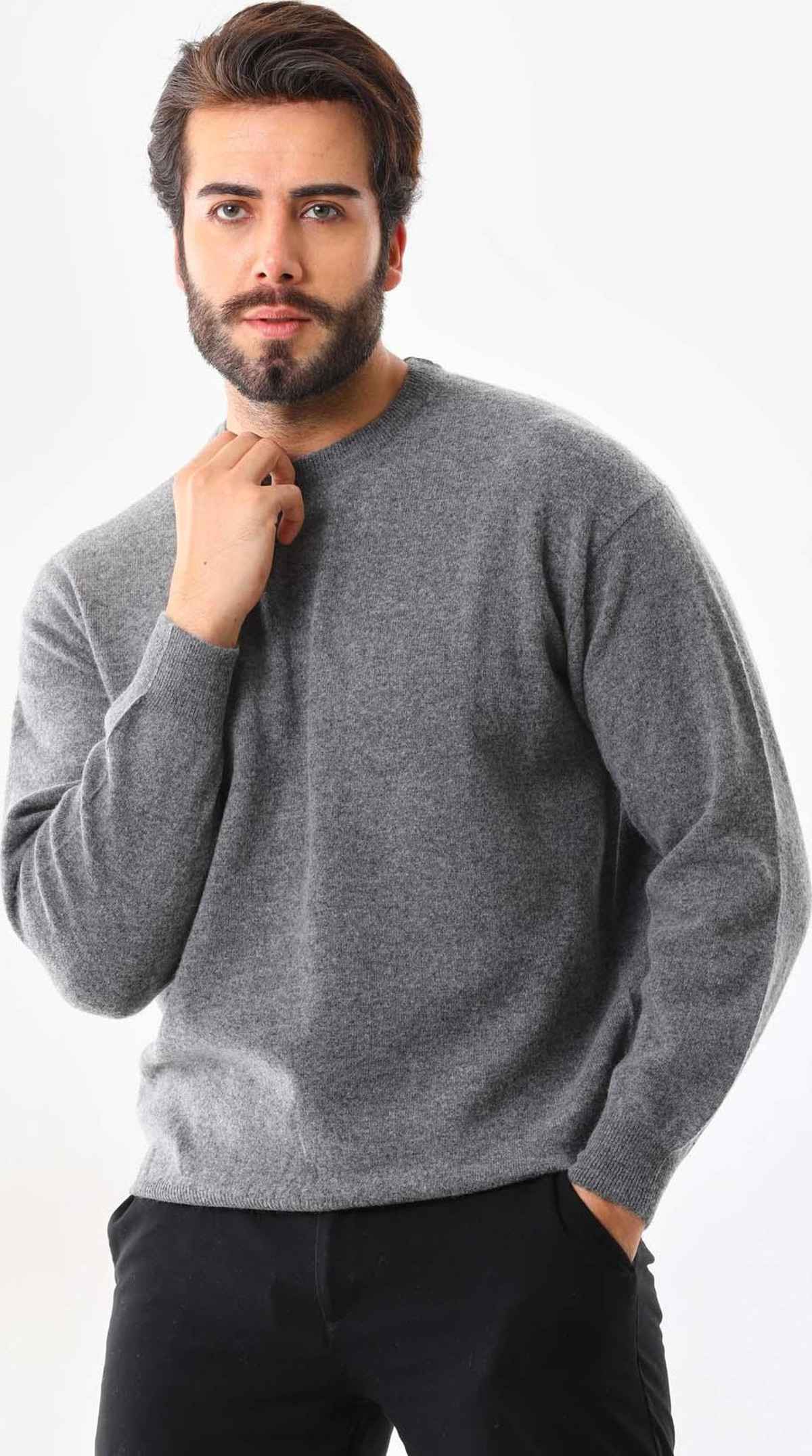 Sanfa Erkek Bisiklet Yaka Saf Yün Kazak 4114 Füme - idefix