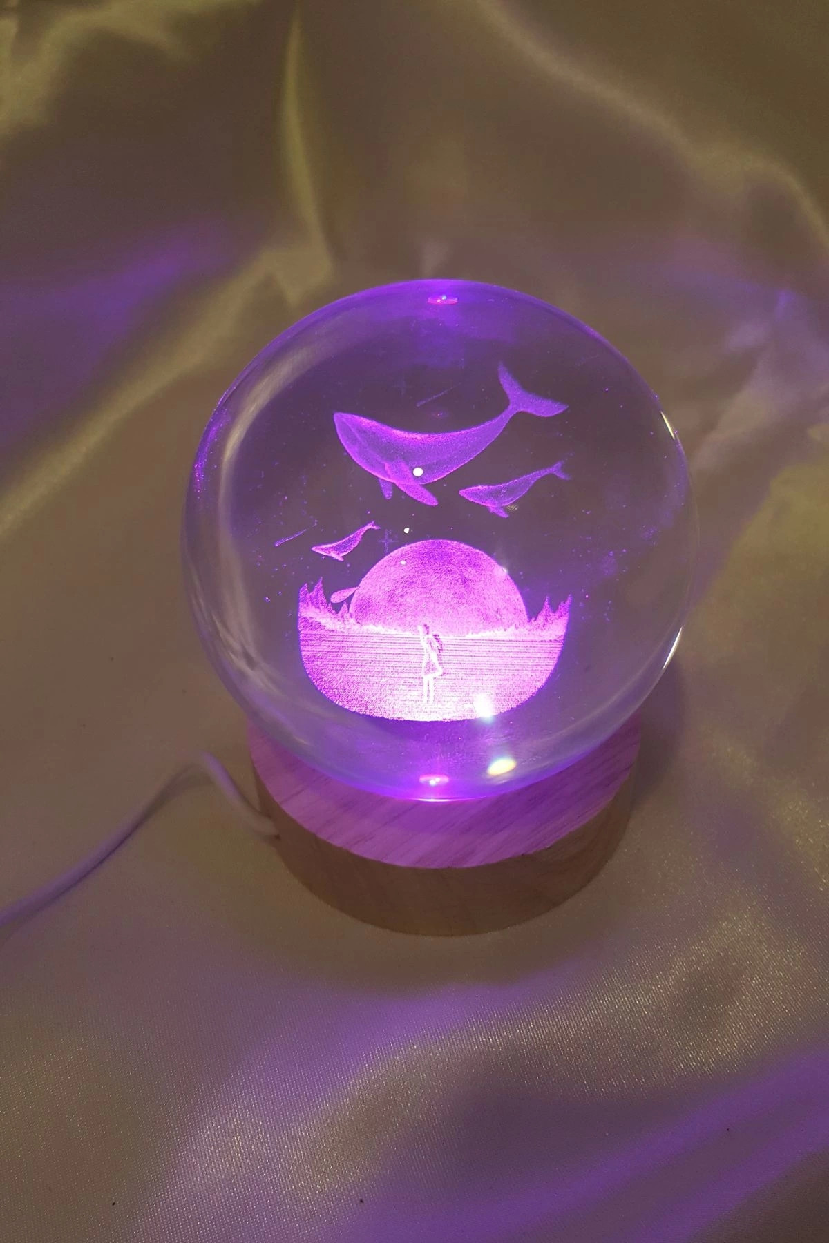 Yunus 3D Led Işık Cam Küre Tek Renk Gece Lambası Mega Boy - idefix