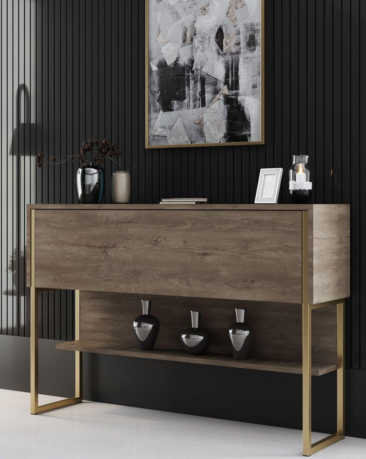 Modatte Luxe Dresuar Demir Ayaklı Gold Ceviz