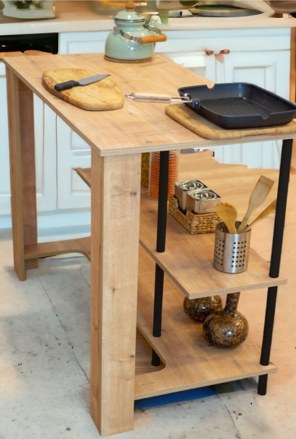 Peka Yüksek Kalite Mutfak Adası 2 Raflı Çok Amaçlı Yemek Masası Bango ...