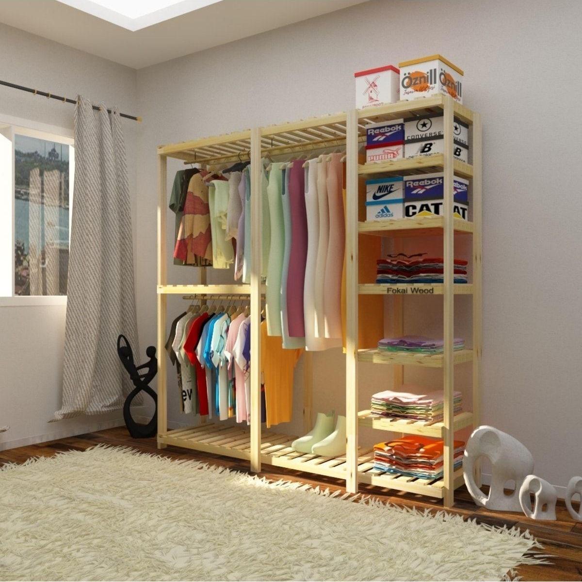 Fokai Wood Idea - Açık Ahşap Elbise Dolabı - idefix