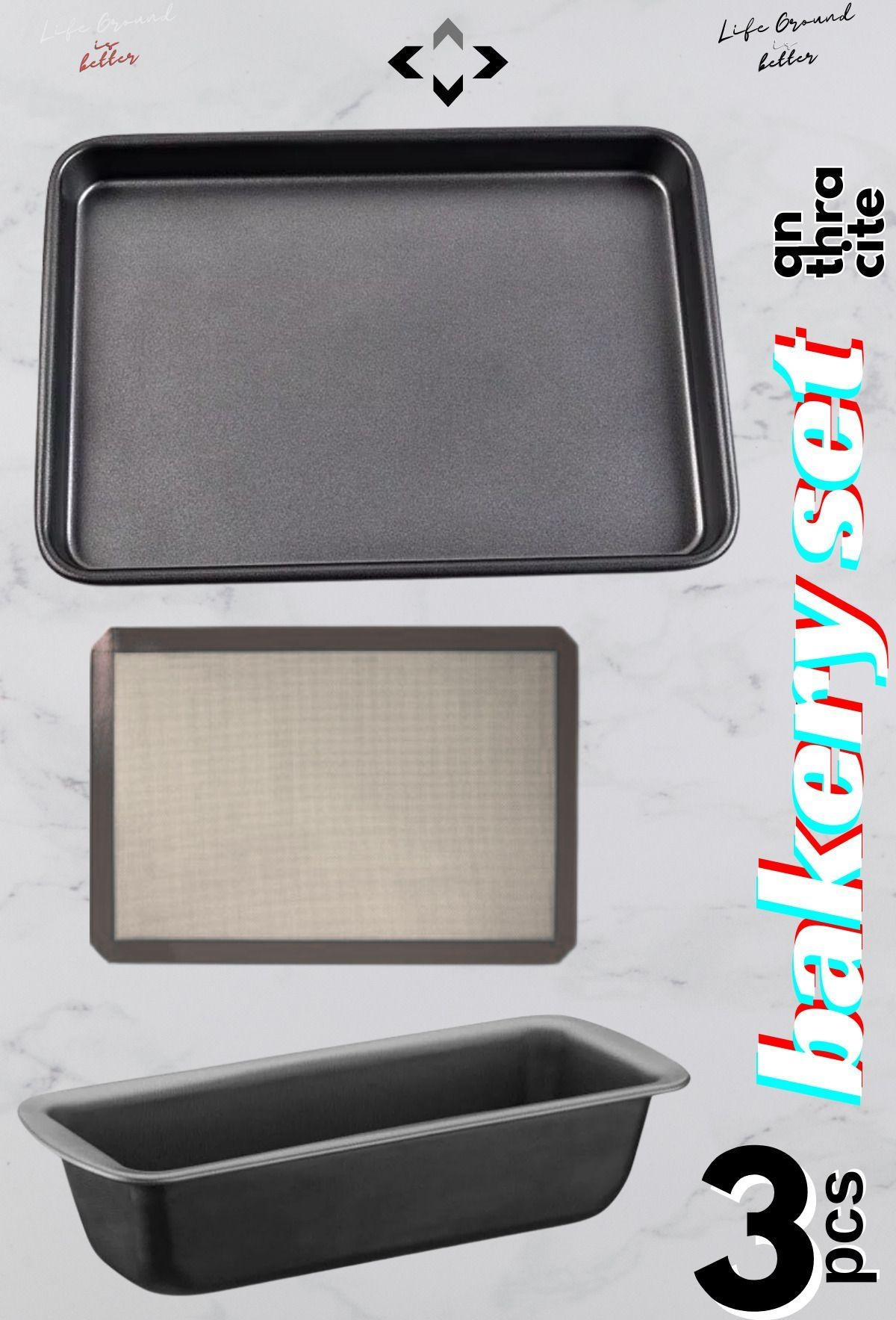 Liground Anthracite Bakery Set Karbon Çelik Fırın Pişirme Seti Mutfak ...