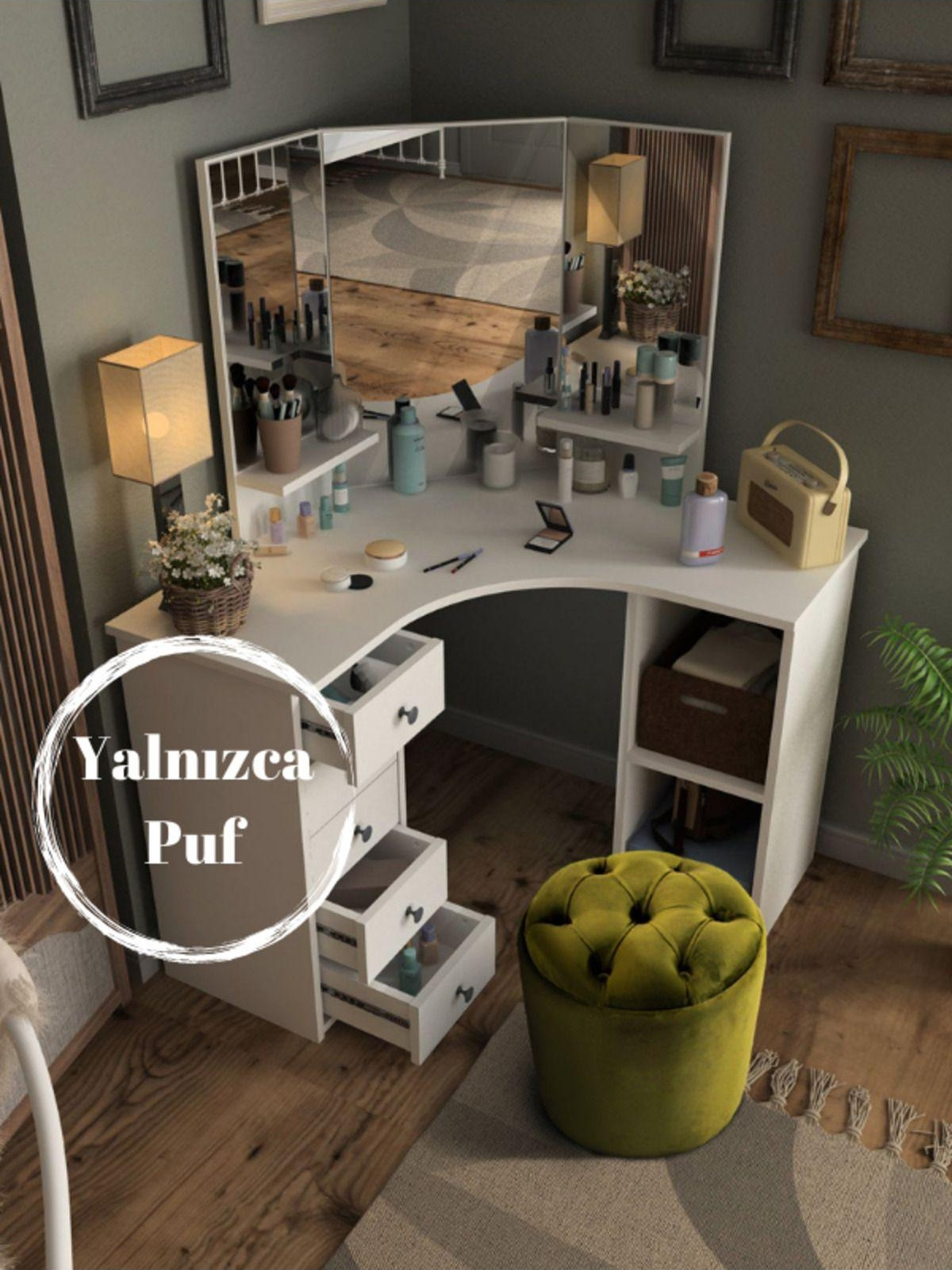Gazzini Furniture Puffy Puf Sarı Chester Model Yuvarlak Puf - Makyaj Masası Pufu 40x40 cm - idefix