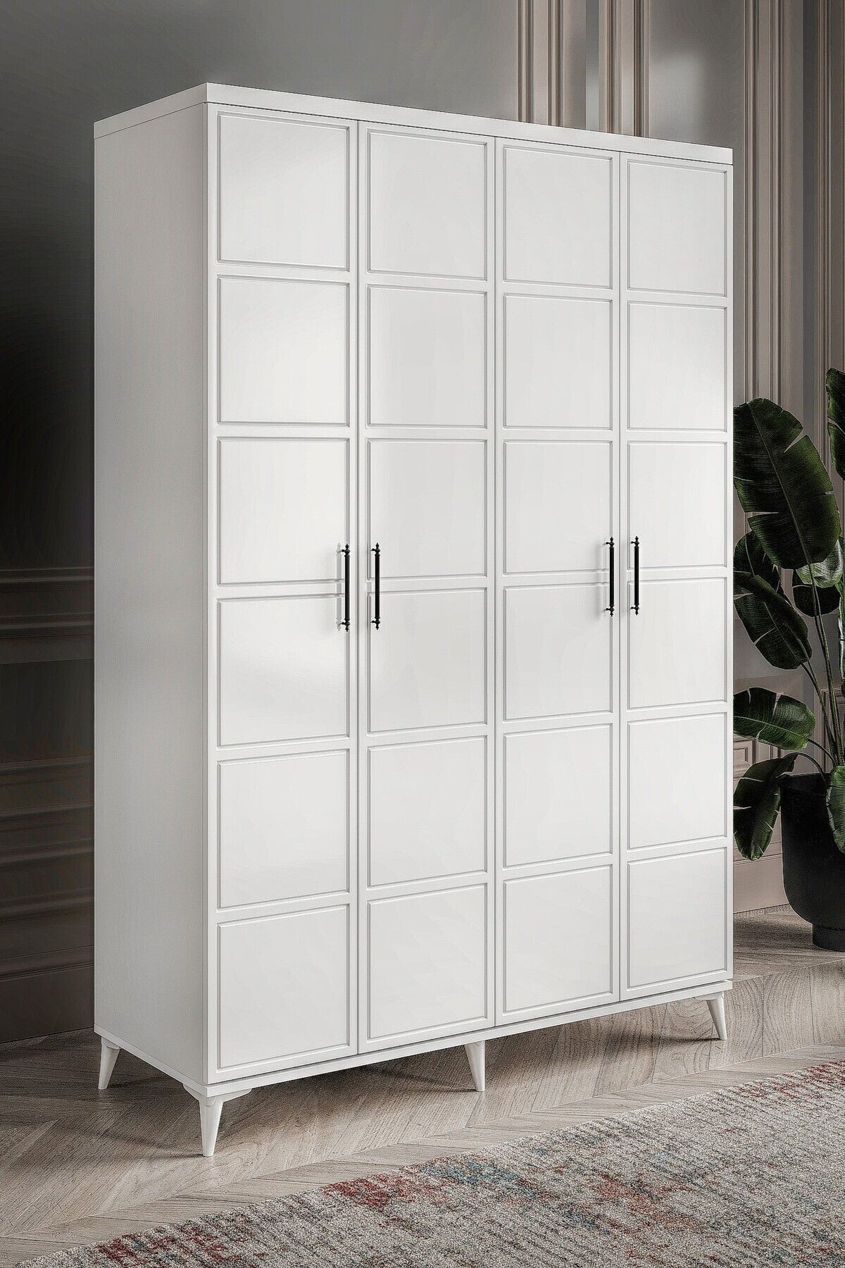 GuneyStore Montaj Dahil - %100 MDF Milano 4 Kapaklı Beyaz Gardırop ...