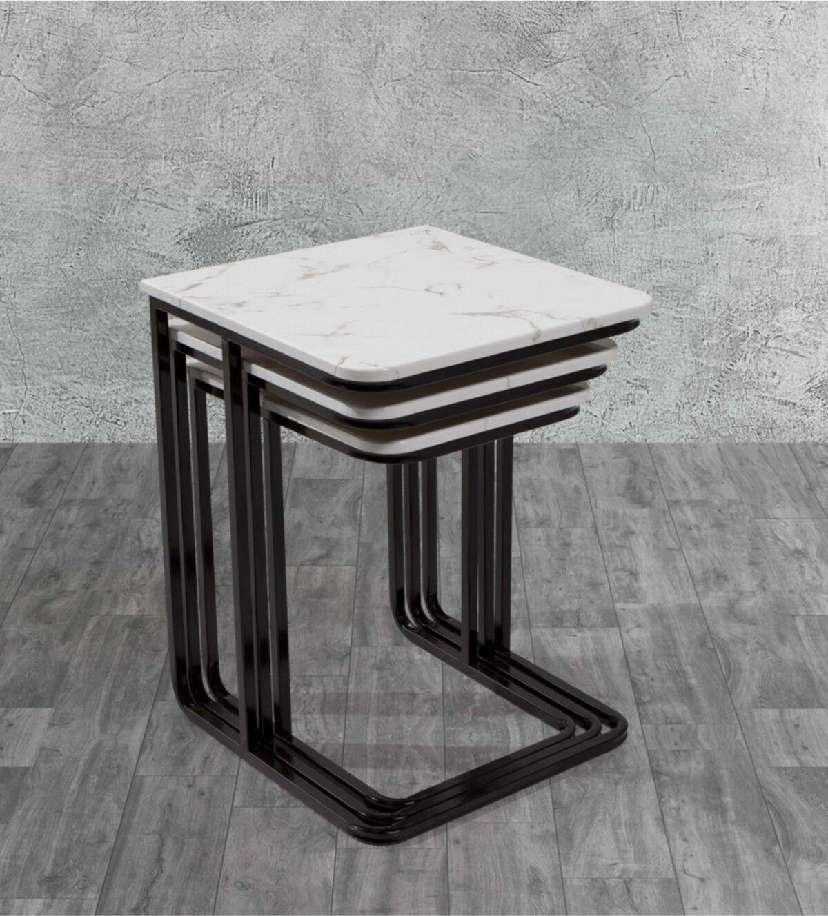 Veys Sehpa 3 Lü Statik Vegas Zigon Sehpa - Beyaz Mermer - idefix