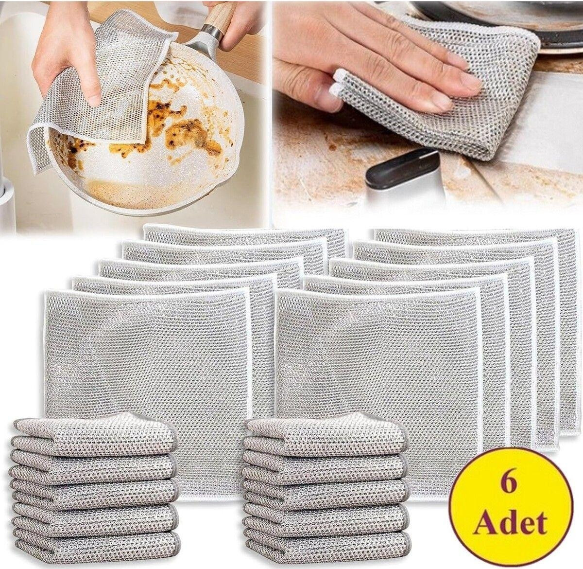 Homelife Ev Tekstil 6 Adet Tel Bulaşık Bezi Çizmez Bulaşık Teli Çelik ...