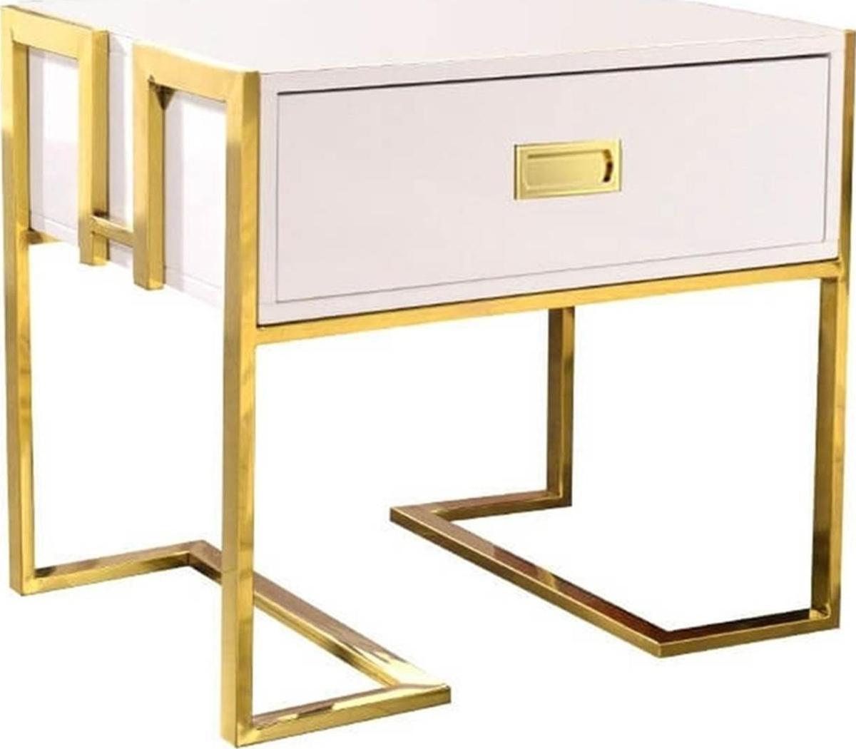 Barbara Gold Metal Beyaz Yan Sehpa - idefix