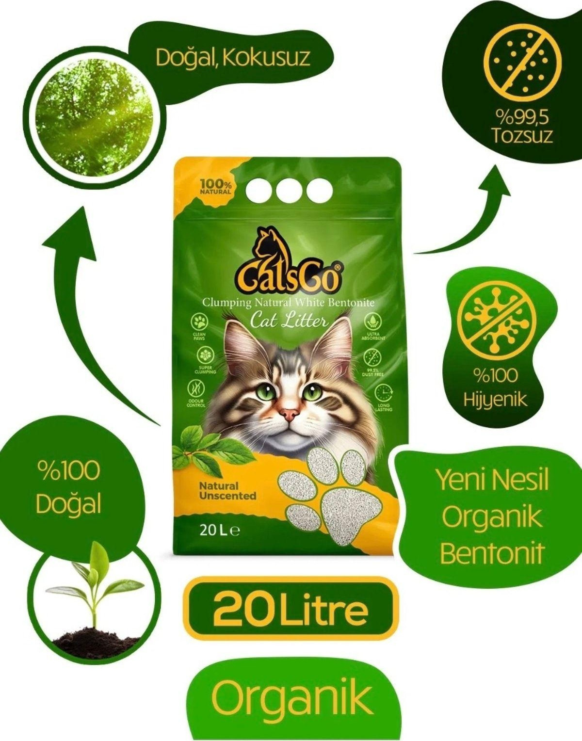 Catsgo Büyük Boy Natural Premium Organik Kedi Kumu 20 Lt