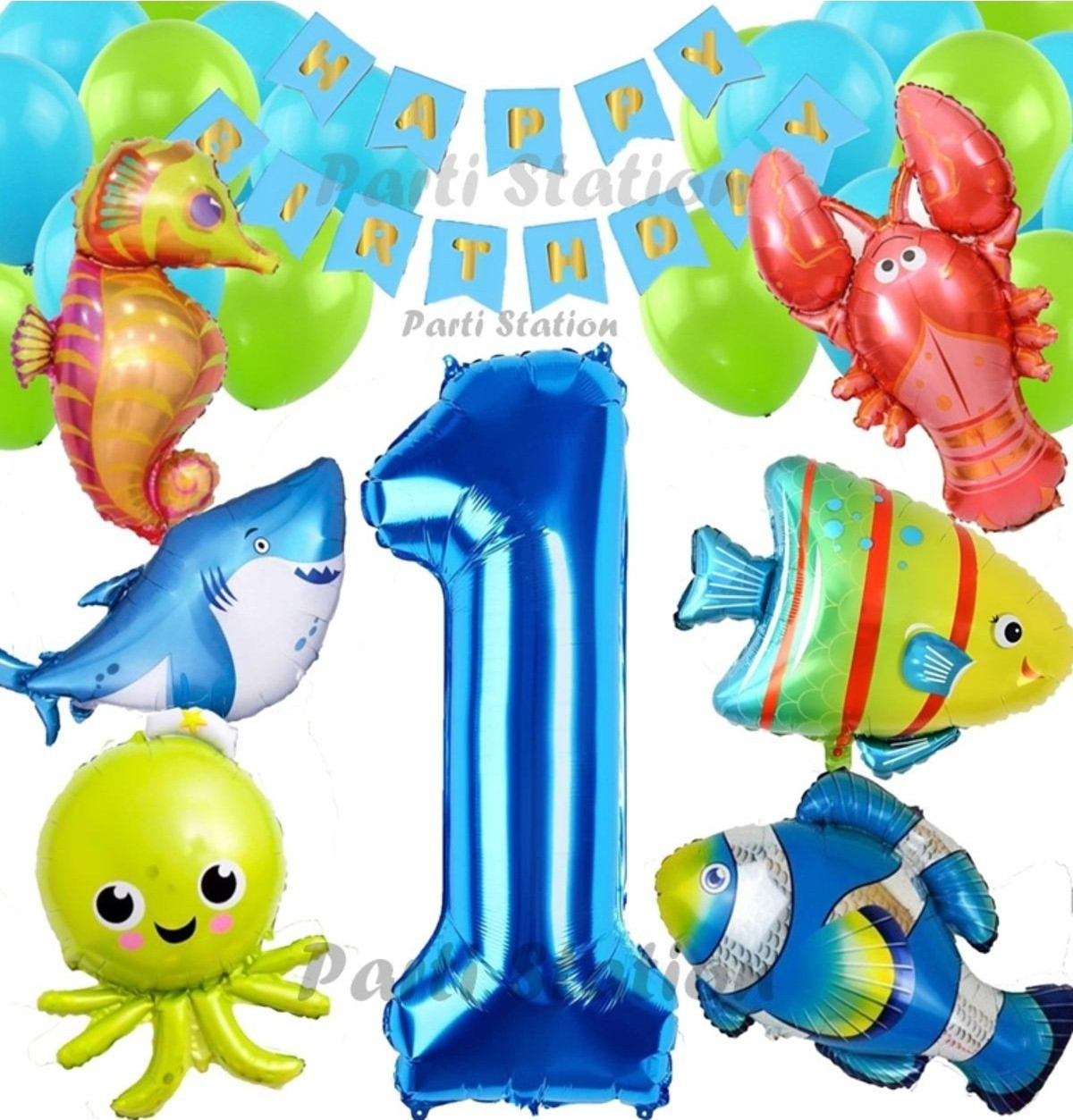 Parti Station Büyük Boy Balonlu Okyanus Hayvanları 1 Yaş Doğum Günü ...