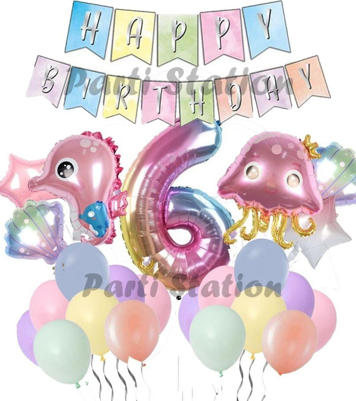 Parti Station Okyanus Hayvanları Deniz Canlıları 6 Yaş Balon Set Deniz ...