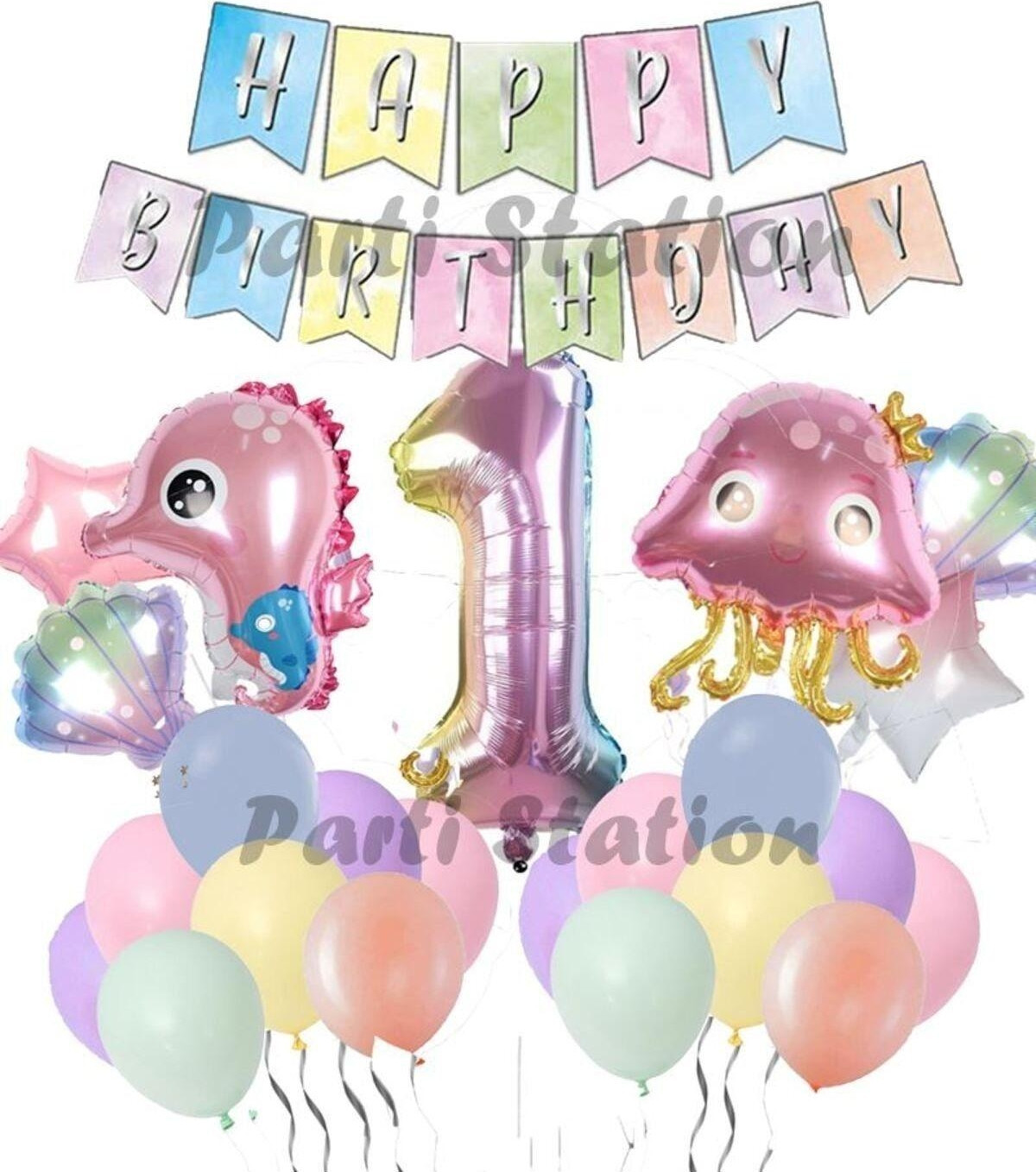 Parti Station Okyanus Hayvanları Deniz Canlıları 1 Yaş Balon Set Deniz ...