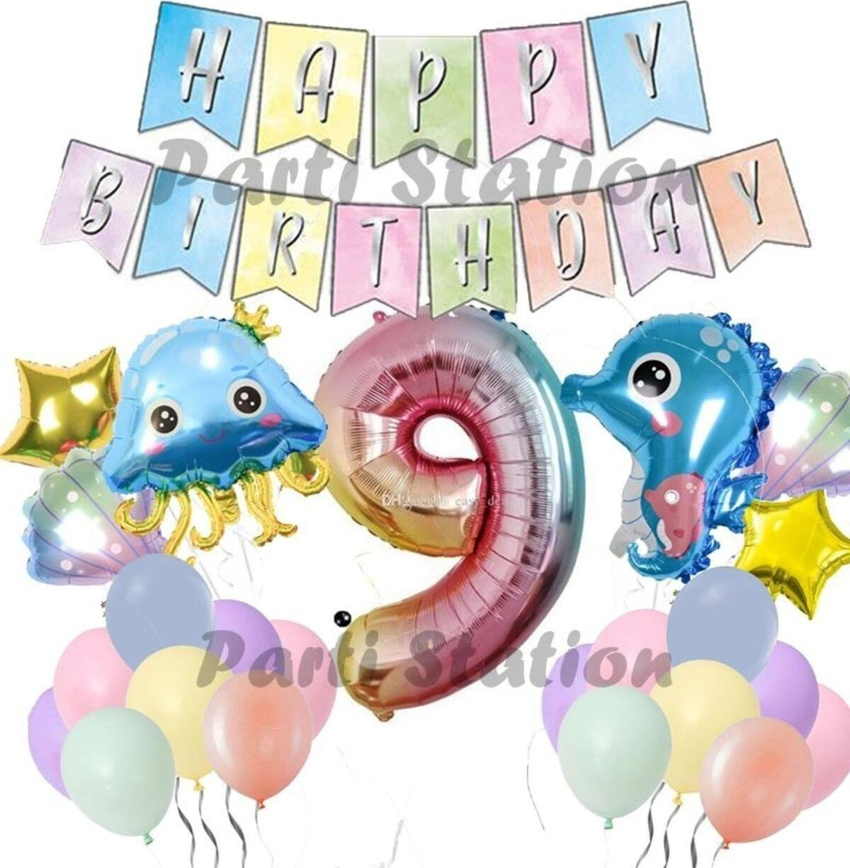 Parti Station Okyanus Hayvanları Deniz Canlıları 9 Yaş Balon Set Deniz ...