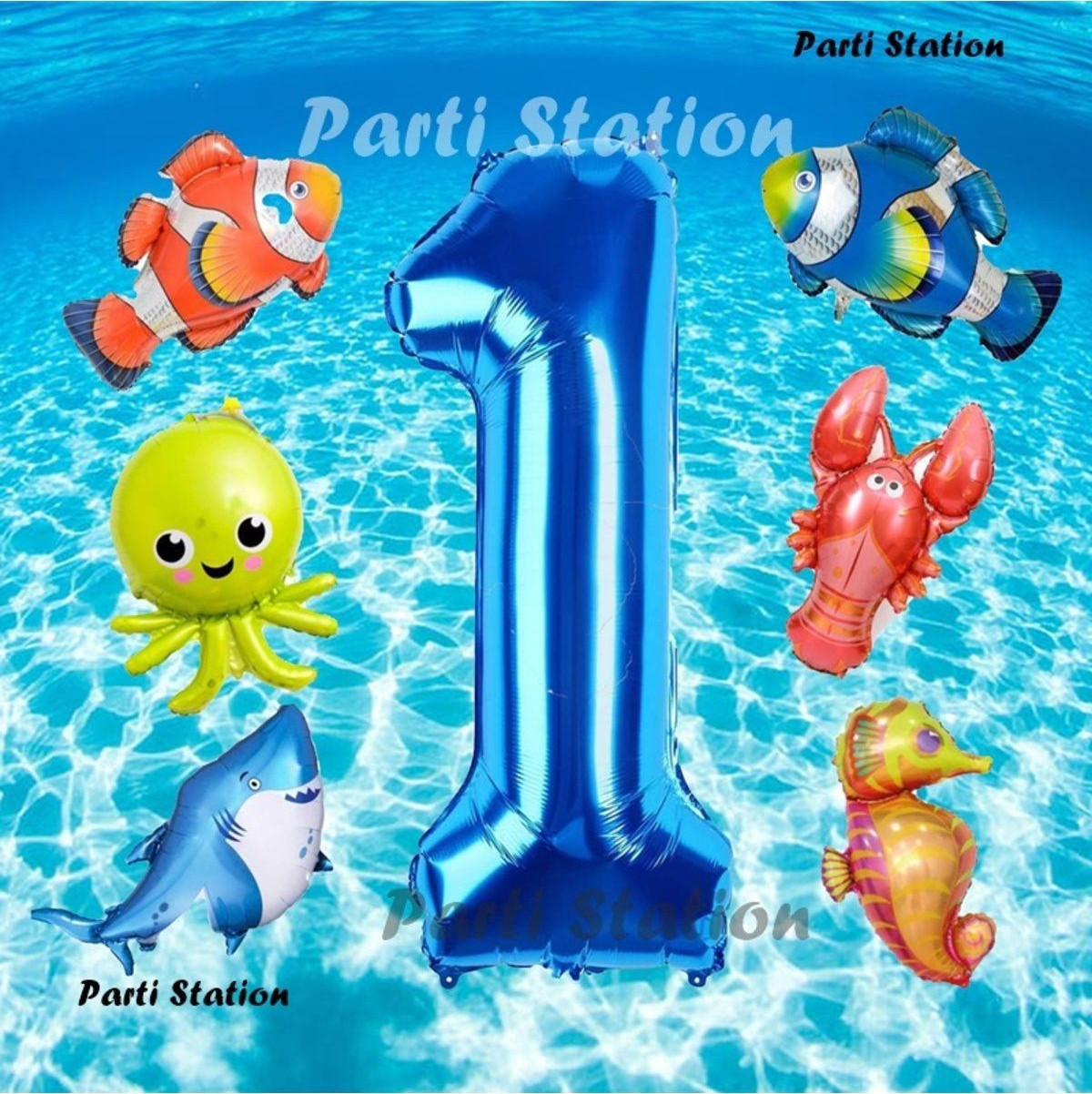 Parti Station Okyanus Hayvanları 1 Yaş Doğum Günü Balon Set Deniz ...