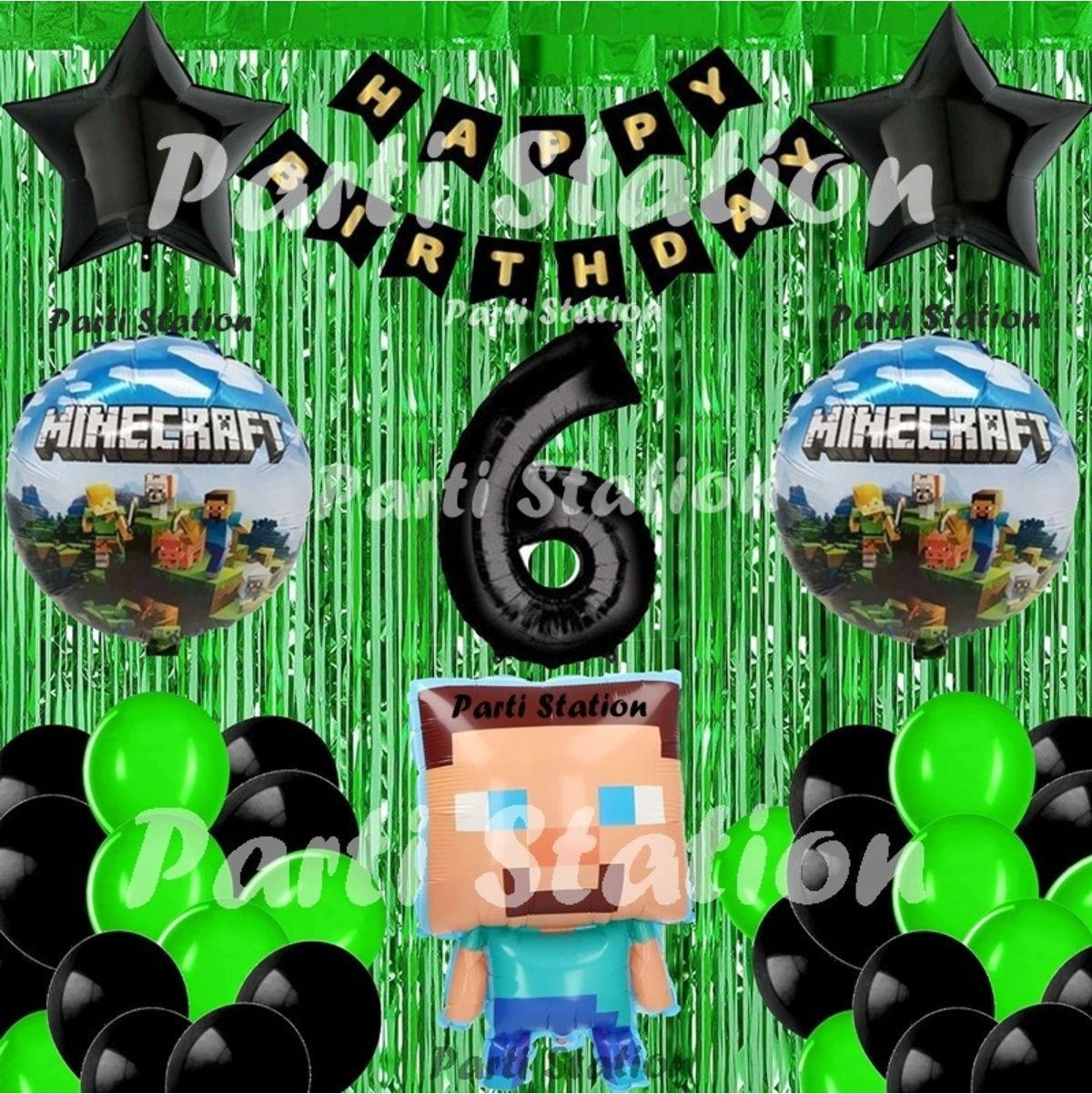 Parti Station Minecraft Balon Set 6 Yaş Minecraft Oyun Yeşil Konsept Doğum Günü Parti Balon Set ...