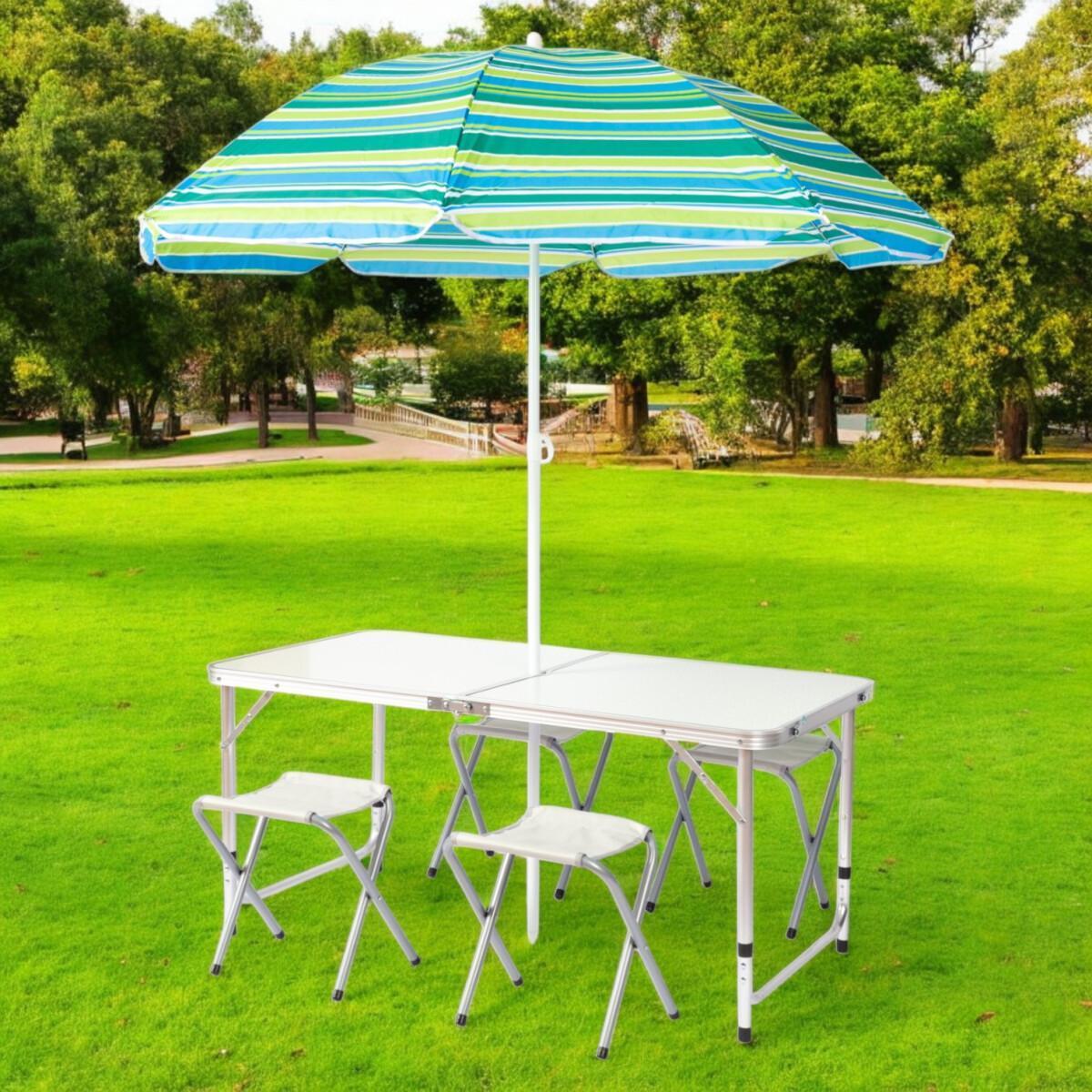 Funky Chairs Şemsiyeli Tabureli Katlanabilir Piknik Masası Seti - Gri ...