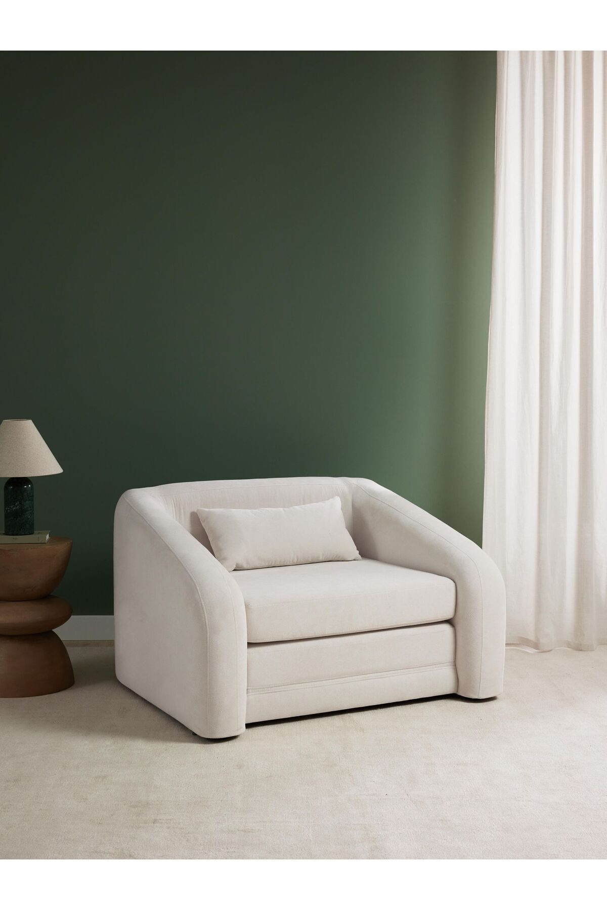 Mode Fold Açılır Yataklı Berjer Kırık Beyaz Dokuma Keten Kumaş ...