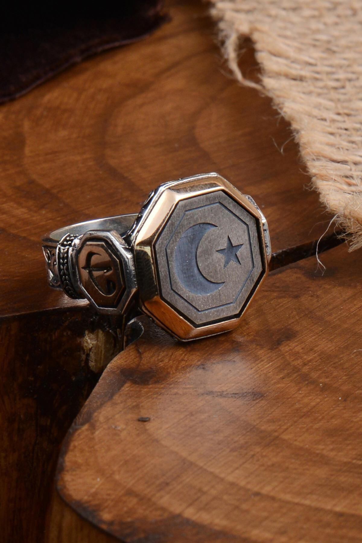 Osmanlı Gümüş Ay Yıldız Model Yanı Elif Vav Yazılı Erkek Gümüş Yüzük ...