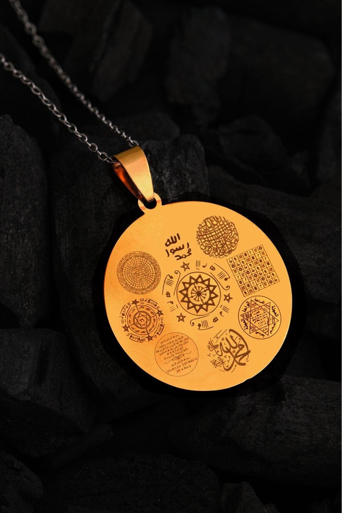 Osmanlı Gümüş 12 Dualı Altın Kaplama Çift Taraflı Koruyucu Zırh Kolyesi ...