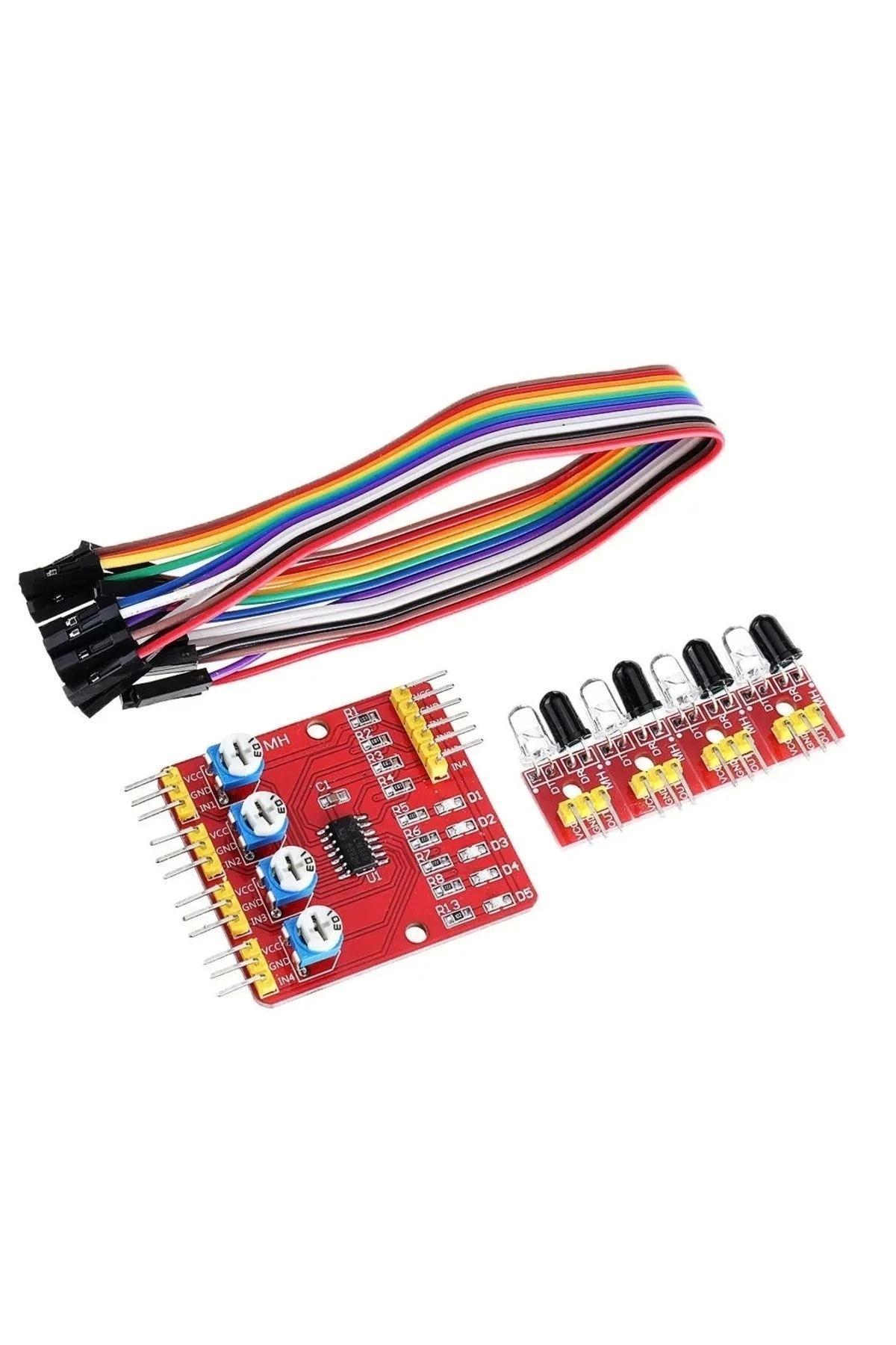 Arduino 4 Kanal Çizgi Izleyen Sensör Seti - 4 Way Tracking Module - idefix