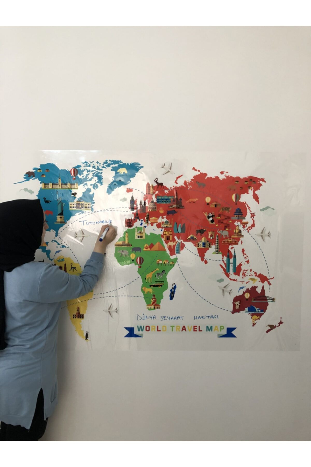 Tutunabilir Kağıt World Travel Map Dünya Seyahat Haritası Yazı Tahtası ...