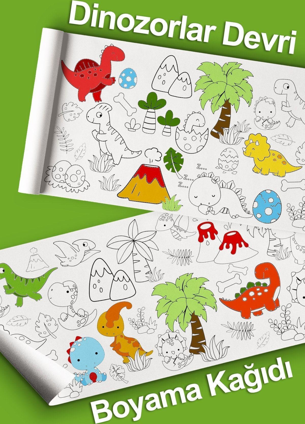 Enjoymydesign Dinozor Temalı Dev Boyama Kağıdı 2 Metre Sevimli Dinozorlar Aktivite Rulosu ...