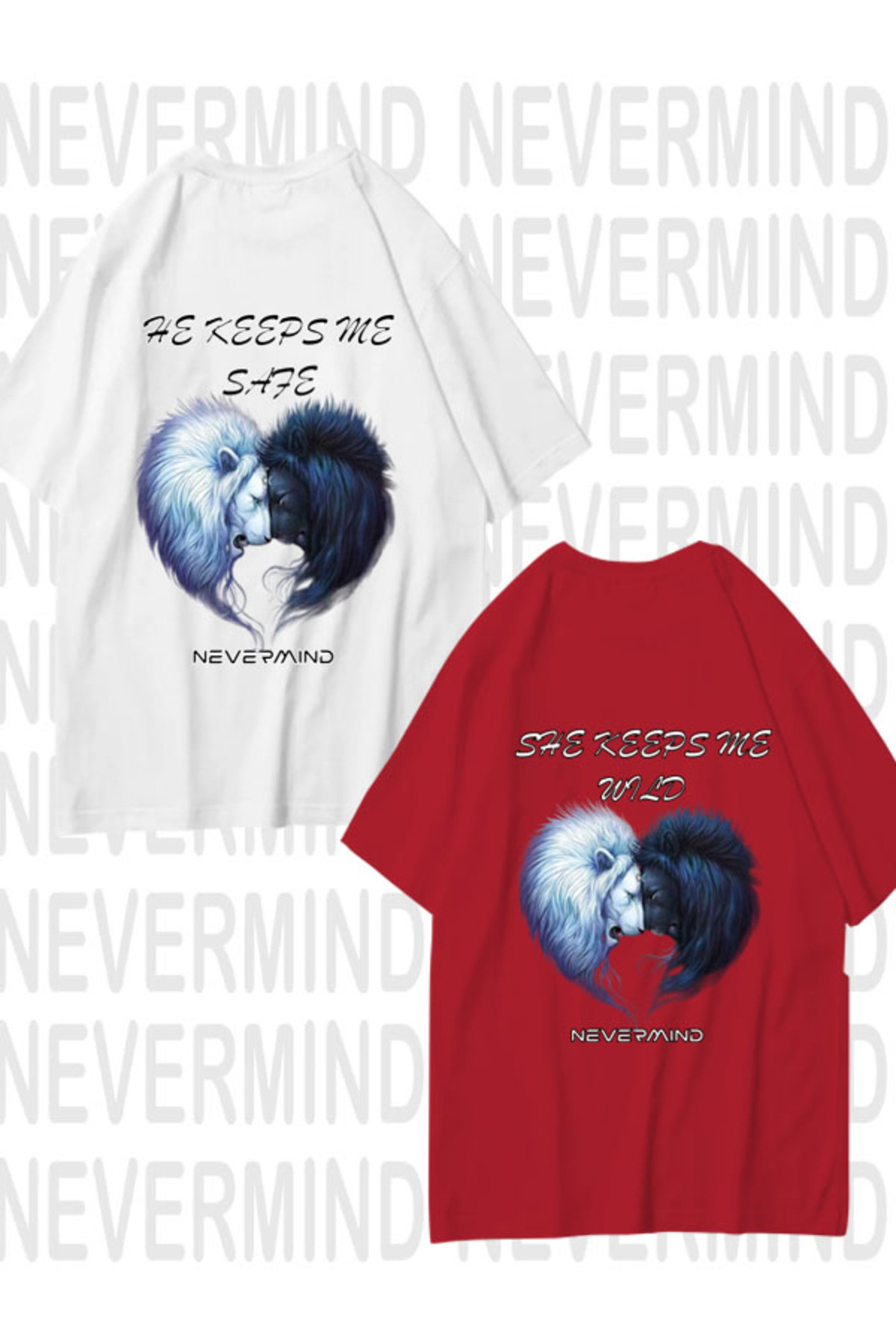 He Keeps Me Safe / She Keeps Me Wild – Unisex Çift Tişörtü 2'li - idefix