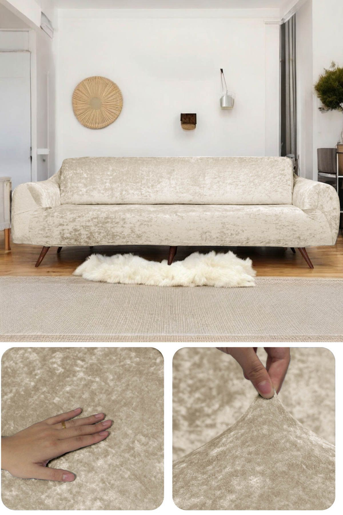 Riselerhome Kadife 3 Kişilik Koltuk Örtüsü Lastikli Kanepe Örtüsü Lastikli Koltuk Örtüsü Koltuk ...