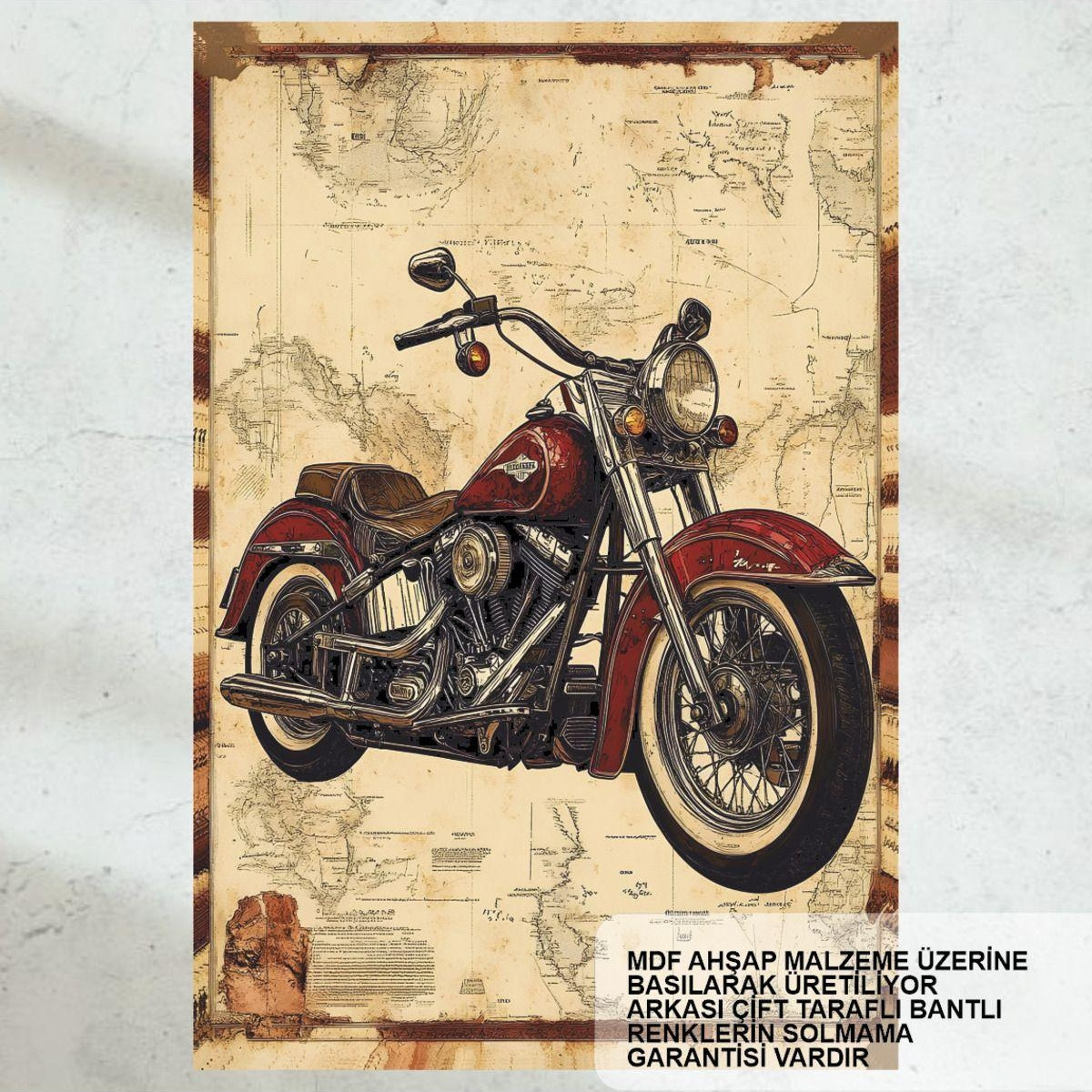 Hayat Poster Klasik Nostaljik Motor Dünya Haritası Gezgin Vintage Tarz ...