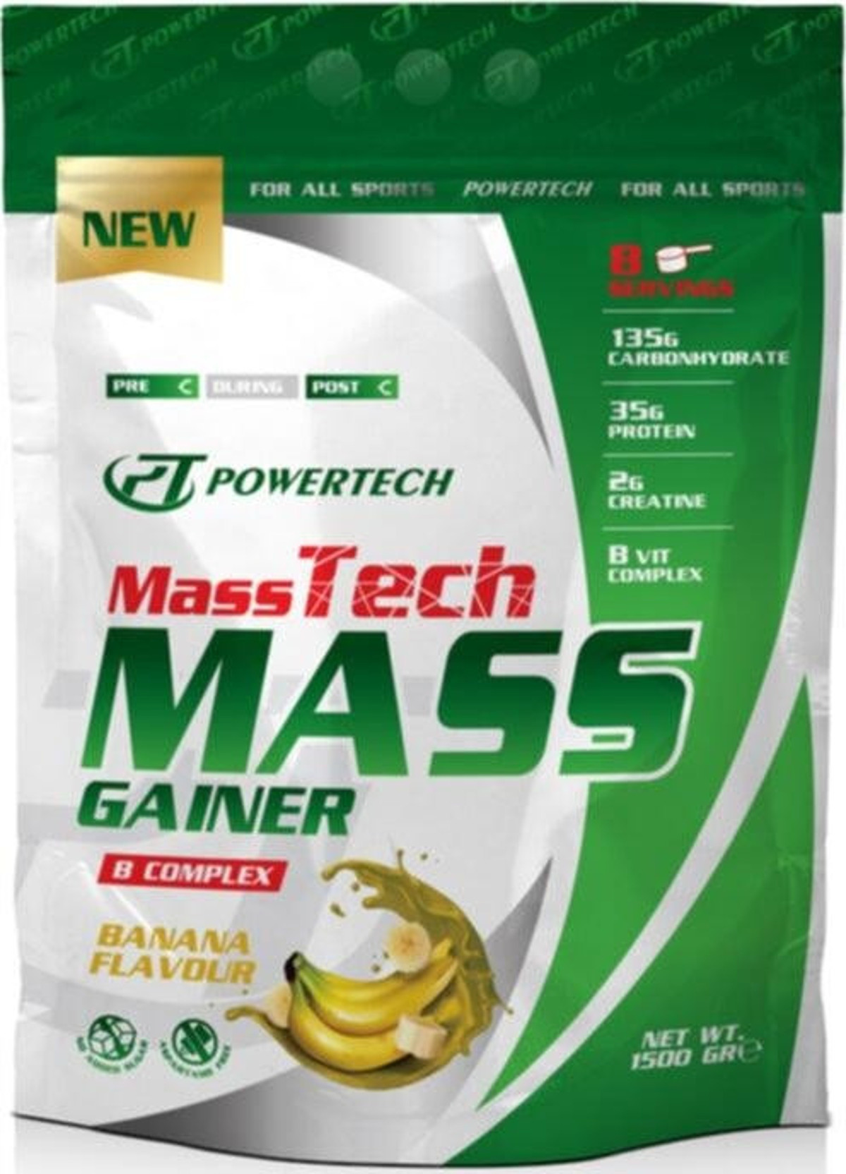 POWERTECH Masstech Mass Gainer 1500 Gr Muz Aromalı Kilo Almaya Yardımcı ...
