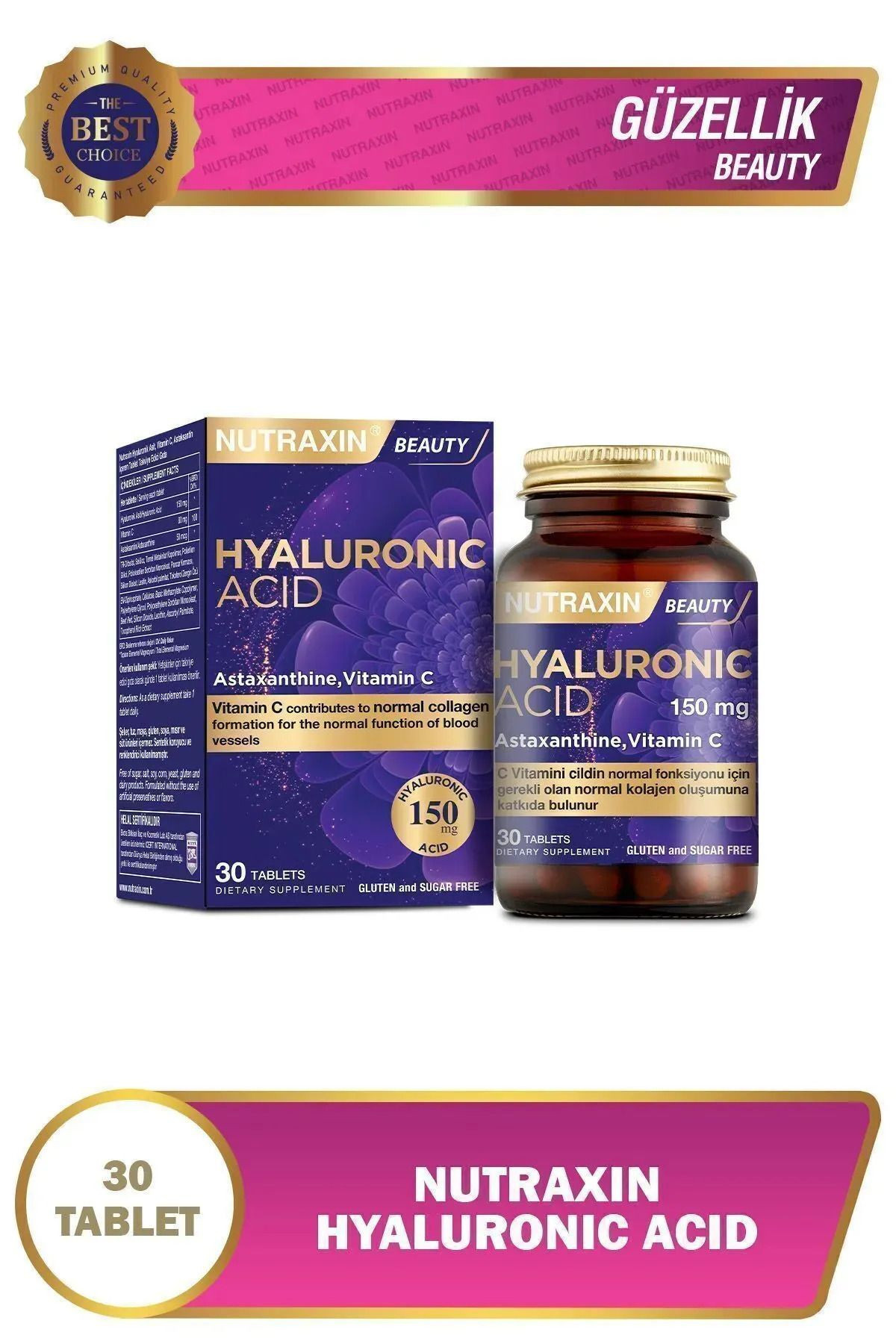 Nutraxin Hyaluronic Acid 30 Tablet - Hyalüronik Asit, Astaksantin ...