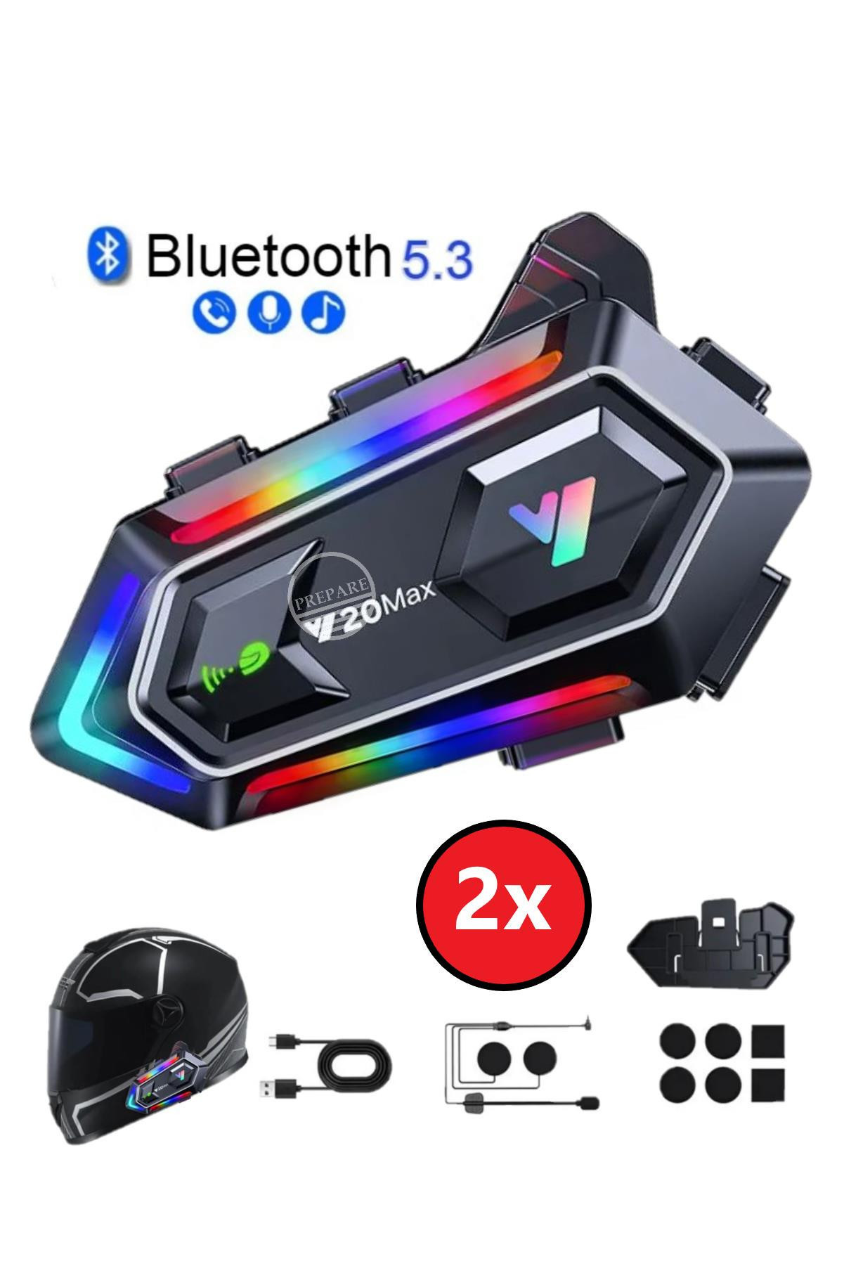 300 Mt Intercom 2 Eşleşmeli Kask Kulaklık Y-20MX Su Geçirmez Bluetooth ...