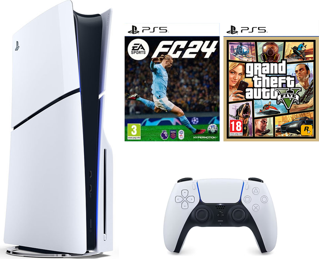Sony Playstation 5 1 Tb Slim Cd Edition Konsol + Ps5 Gta 5 + Ps5 Fifa 24 Oyunu - idefix