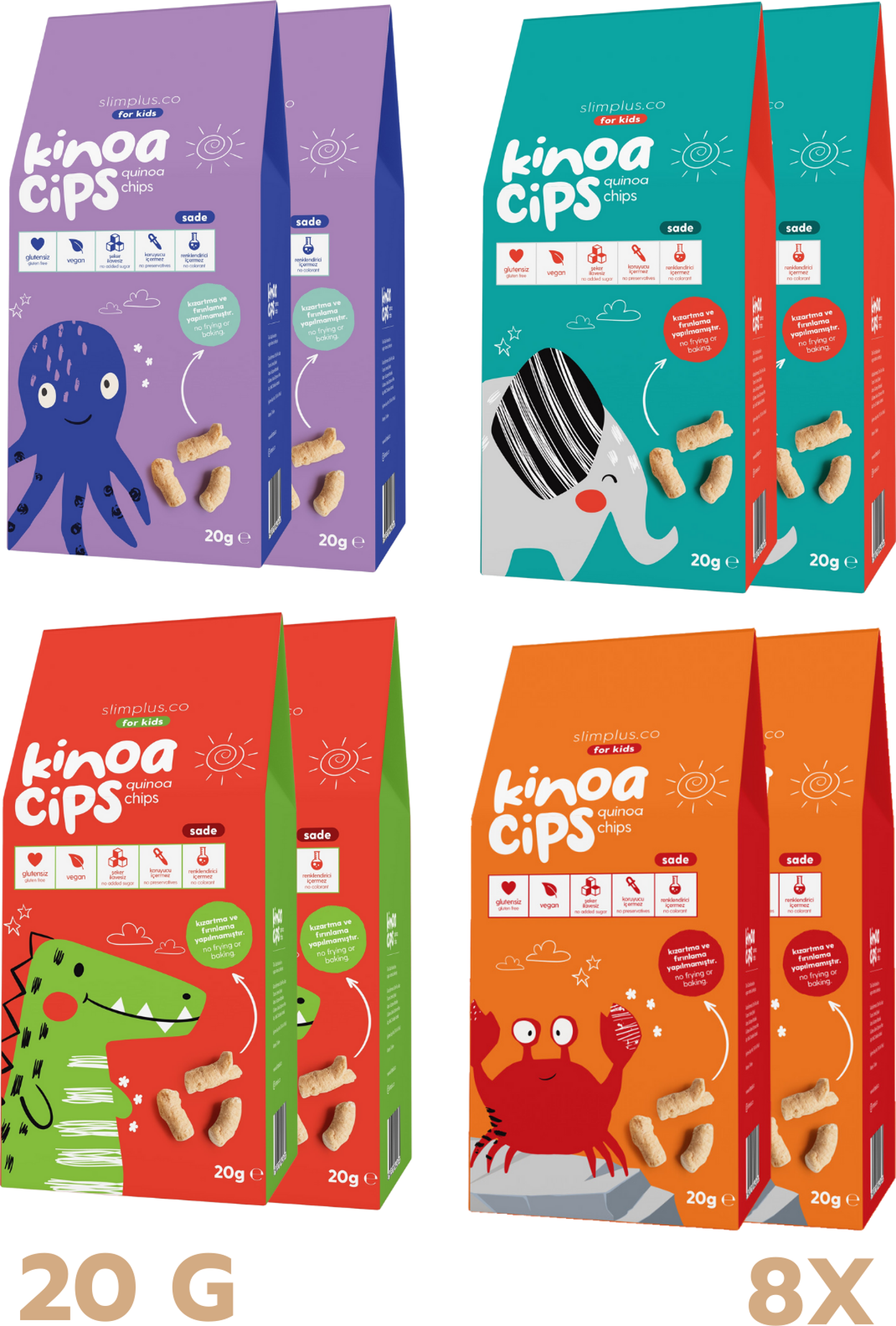 8 Paket 20G Sade Kinoa Cipsi for Kids Glutensiz Vegan Yağsız Cips ...