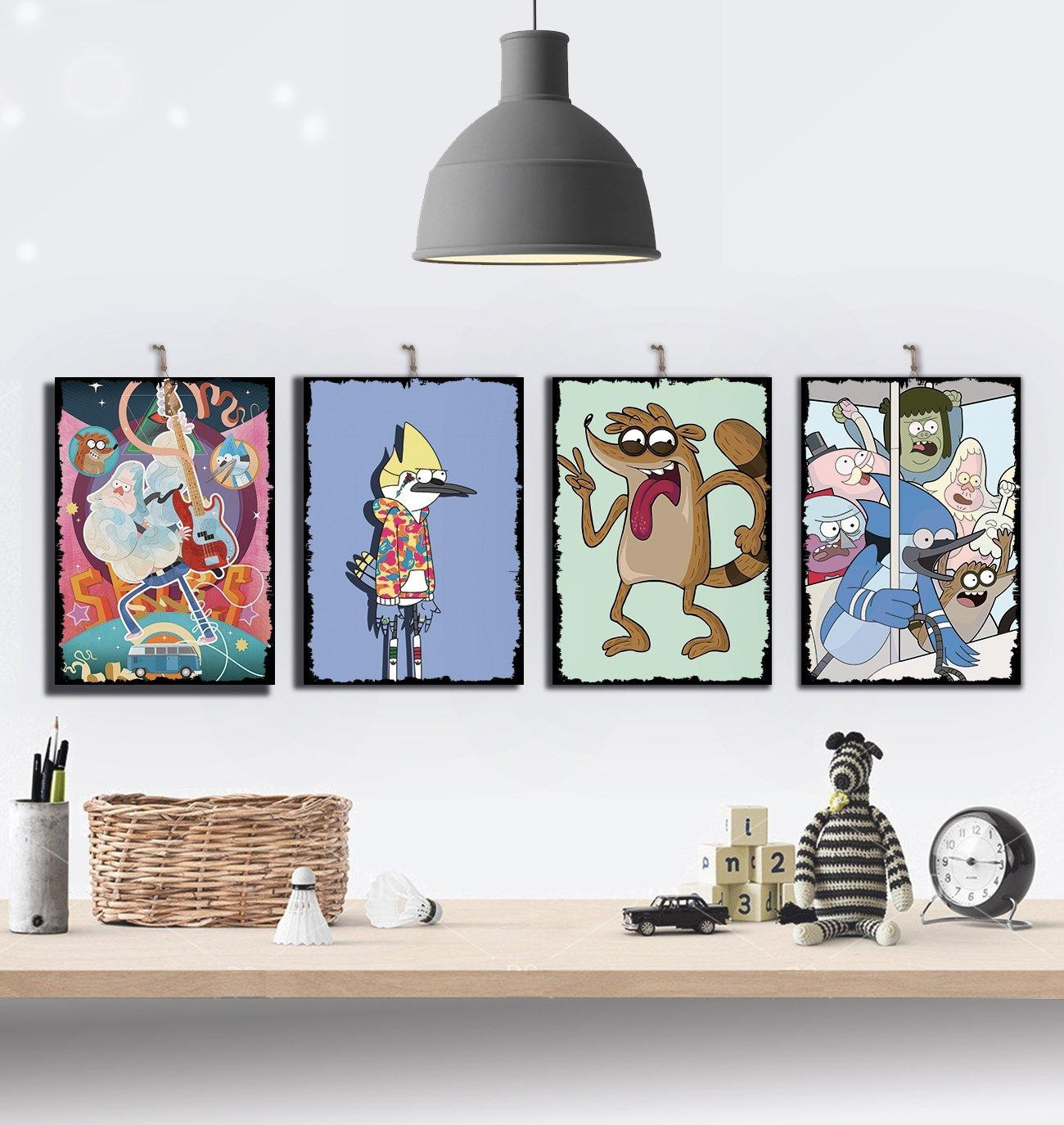 Regular Show (Sürekli Dizi) Temalı 4 Parçalı Ahşap Tablo Seti : 15x21cm ...