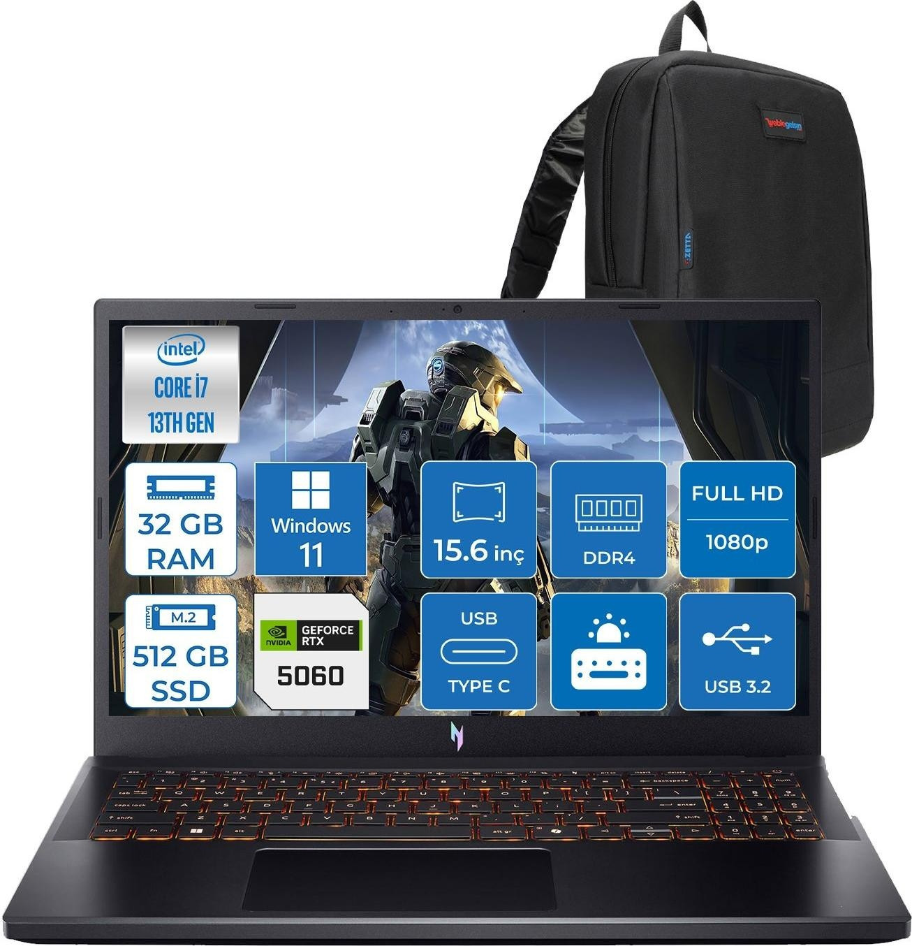 Acer Nitro V15 ANV15 13.nesil Core I7 13620H 32GB 512GB SSD 8GB/RTX5060 ...