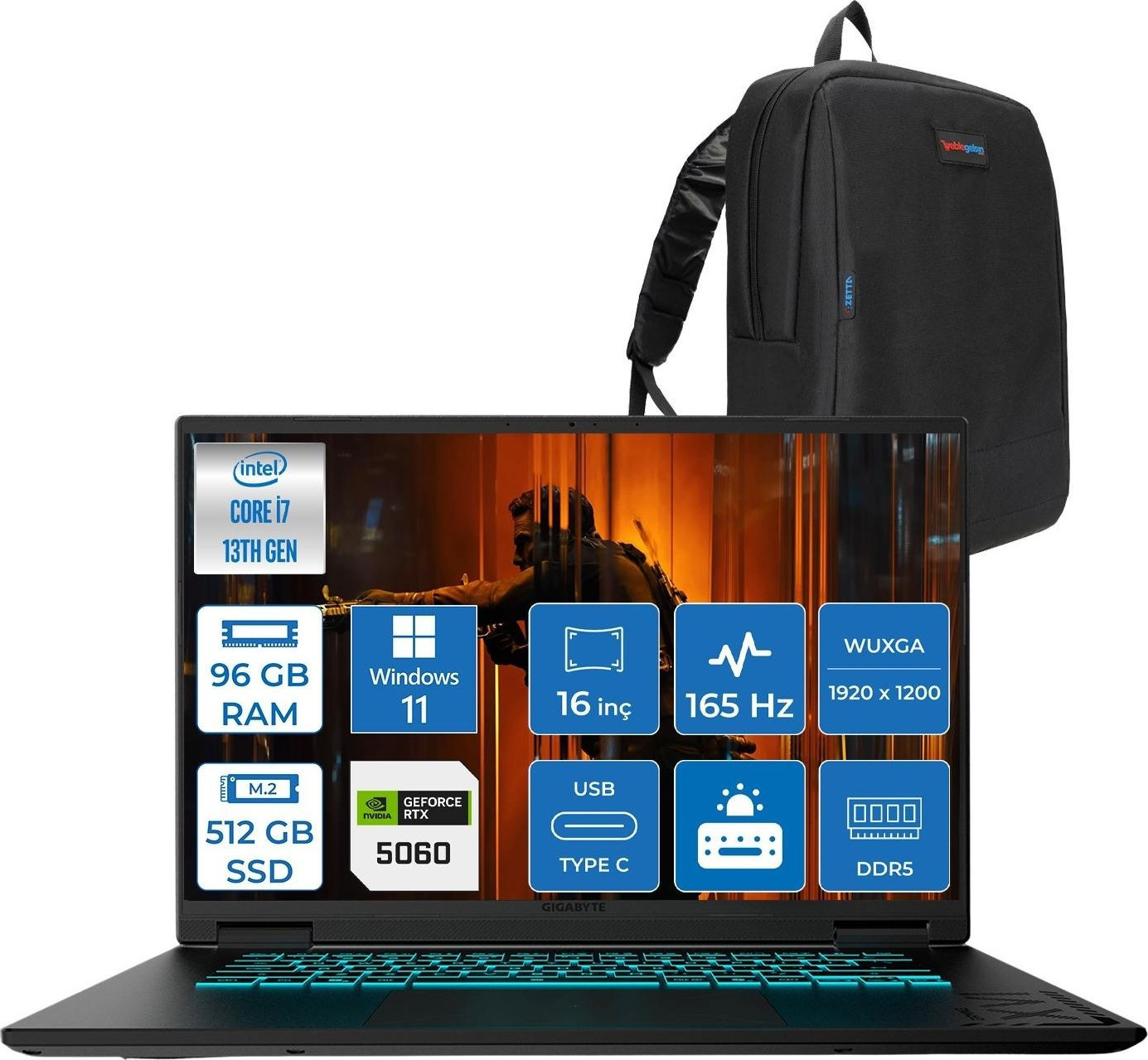 Gıgabyte Gamıng A16CVH Intel® Core™ I7-13620H Ddr5 96GB 512GB SSD 16INÇ ...