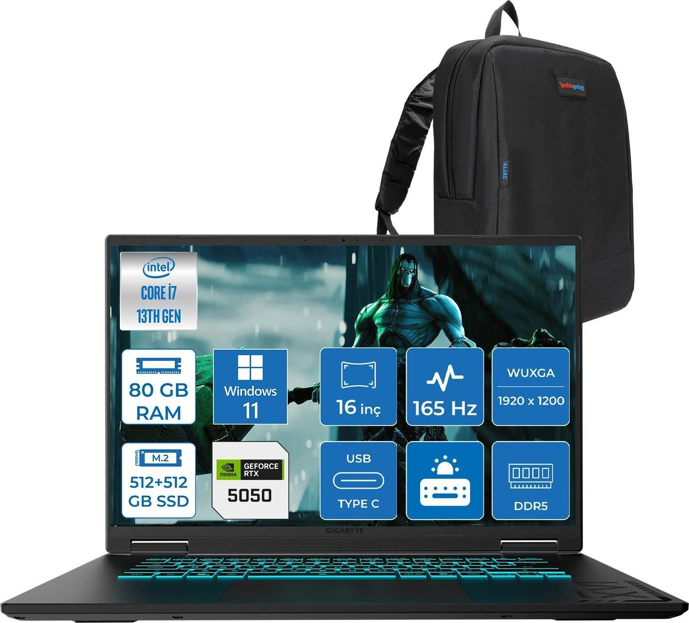 Gıgabyte Gamıng A16CTH Intel® Core™ I7-13620H Ddr5 80GB 512GB+512GB SSD ...
